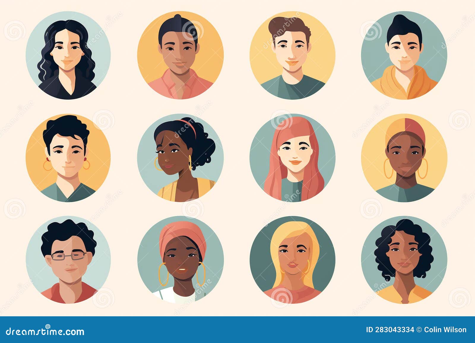 A Panel of Different Faces, Mixed Races and Genders Stock Illustration ...