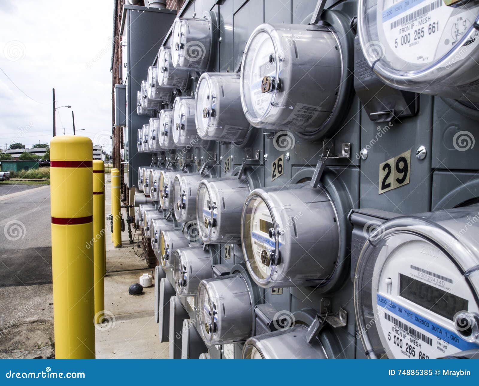 Panel of electric meters editorial image. Image of area - 74885385