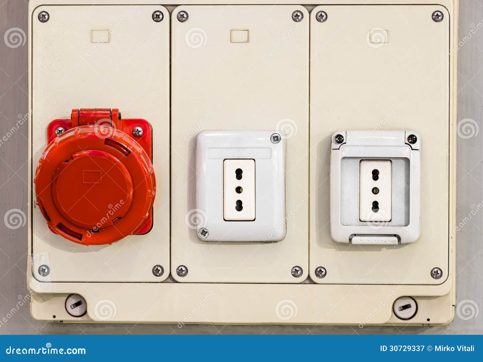 Panel With Electric Sockets Stock Image - Image of insert, mortar: 30729337