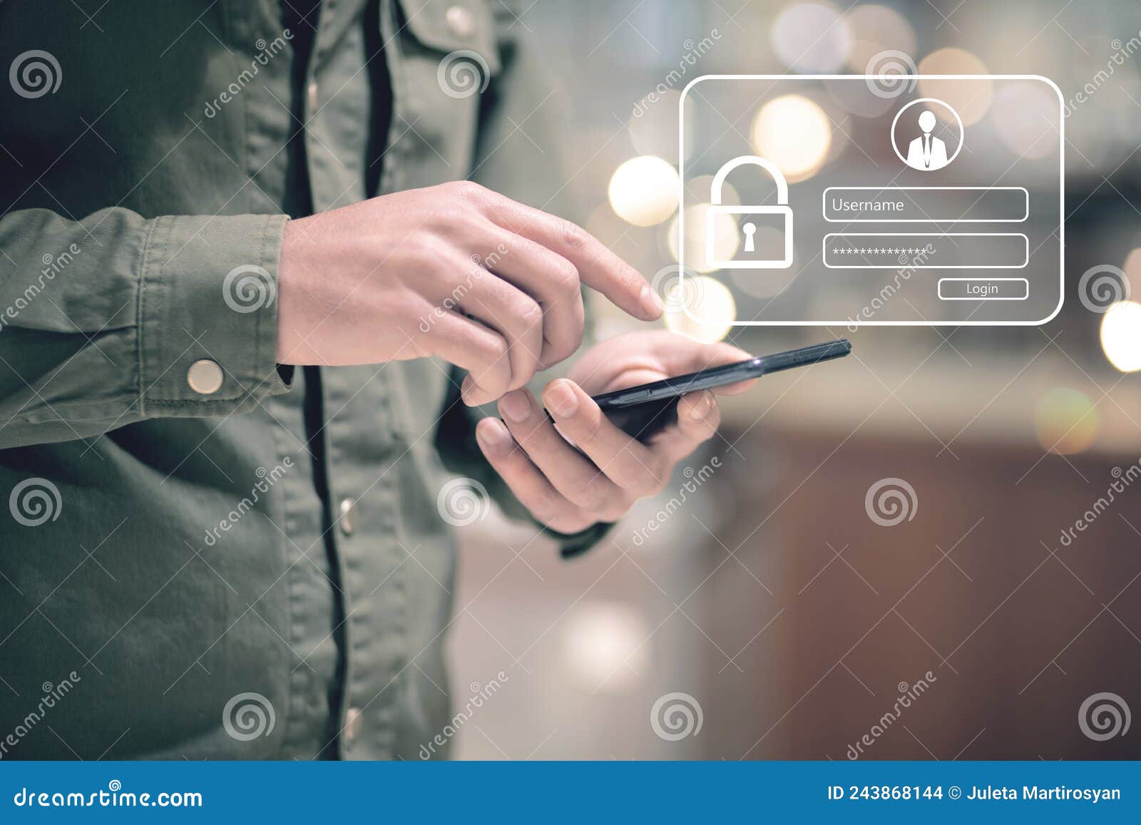 Panel for Entering Login and Password. Man Tapping on the Screen Stock ...