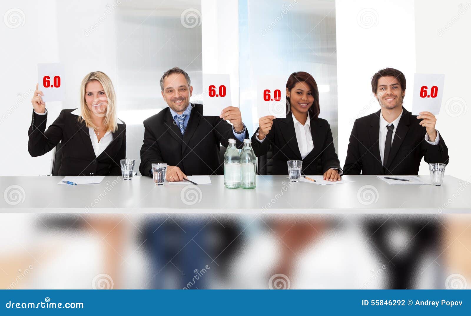 Panel Judges Holding Perfect Score Signs Stock Photo - Image of judge ...