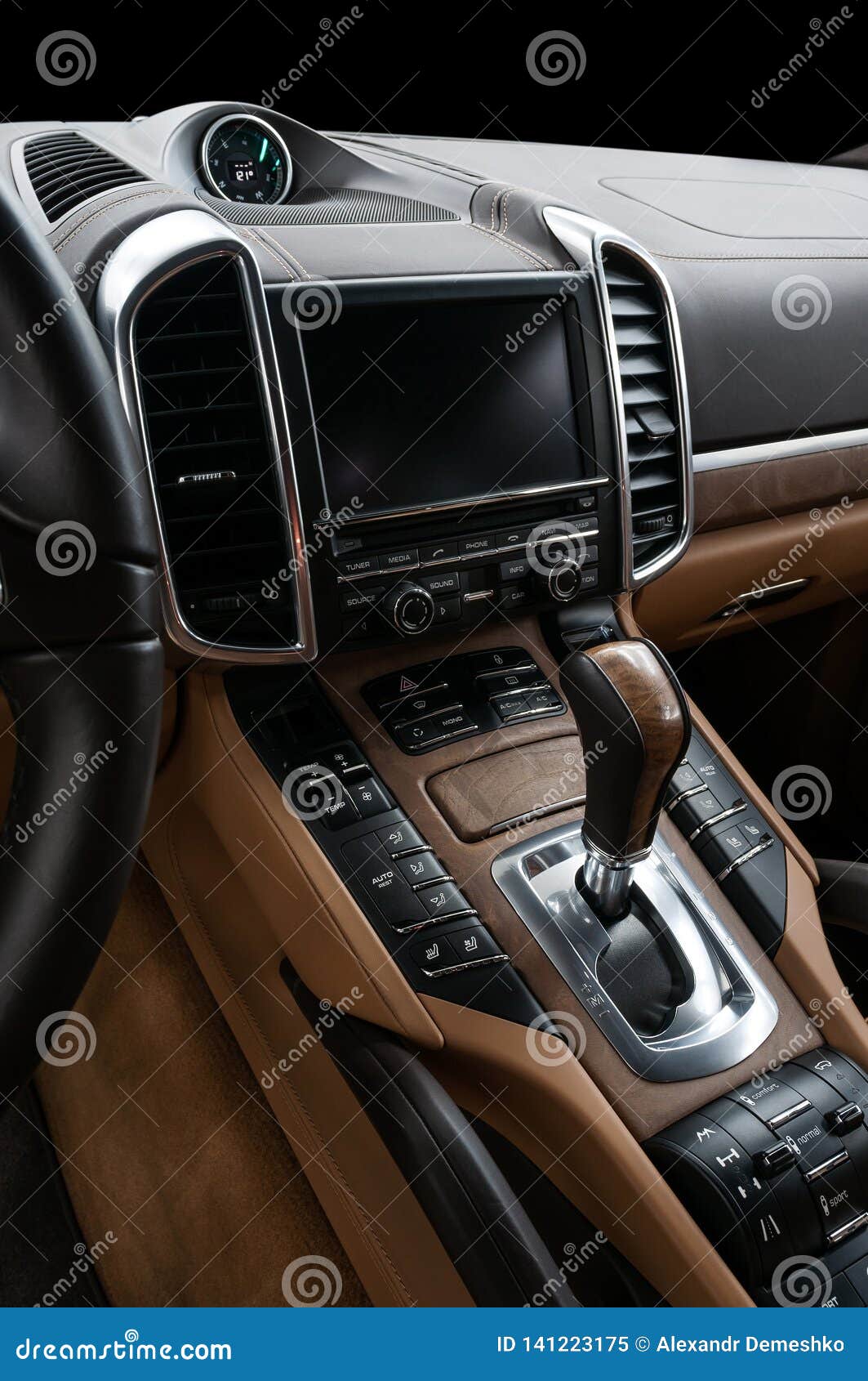 Panel of a Modern Luxury Car. Stock Image - Image of knob, blank: 141223175