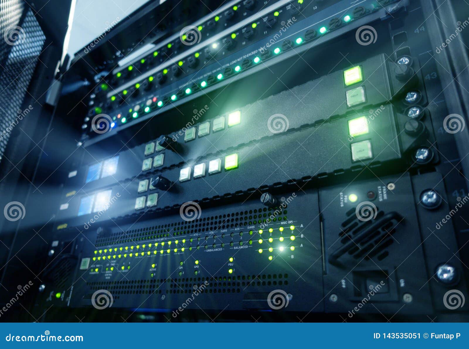 Panel Modern Servers in the Data Center. Supercomuter Telecommunication ...