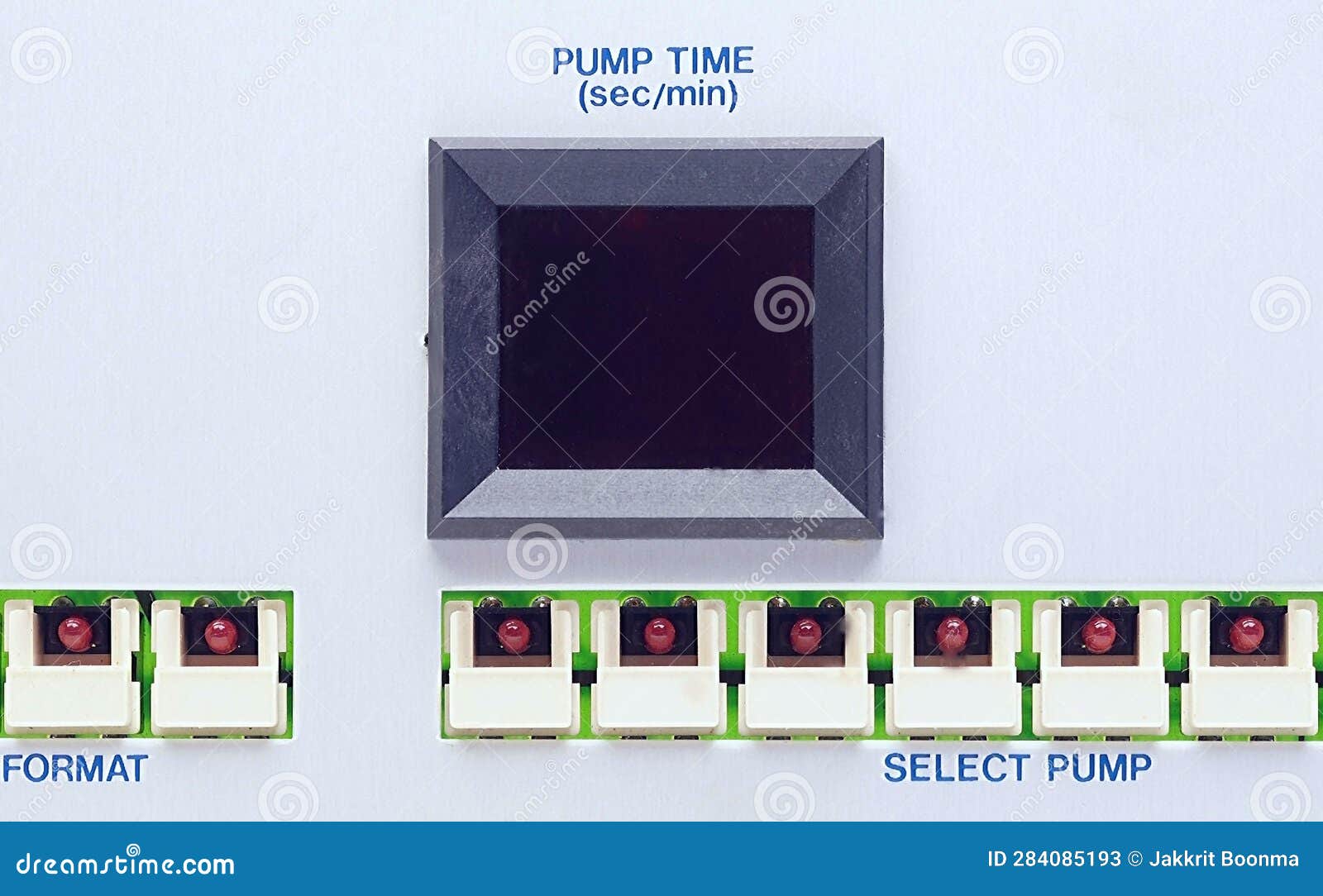 A Panel of a Selector Button with a Display Show Status of a Pump ...