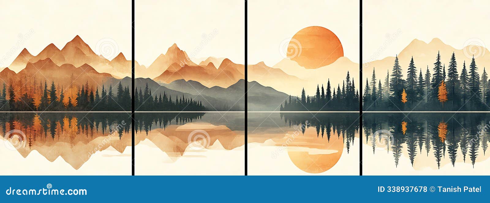 4-panel Set of Simple Vector Landscape Illustrations Stock Illustration ...