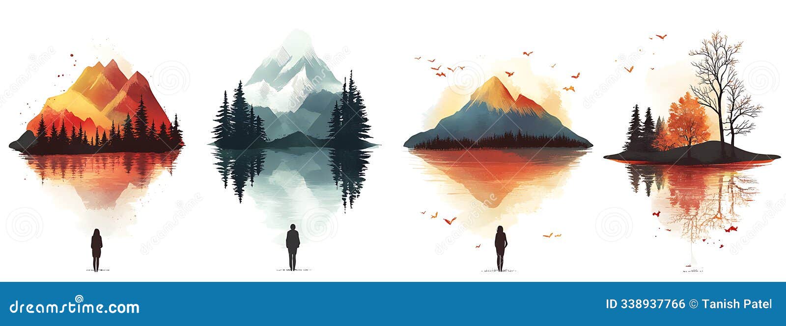 4-panel Set of Simple Vector Landscape Illustrations Stock Illustration ...