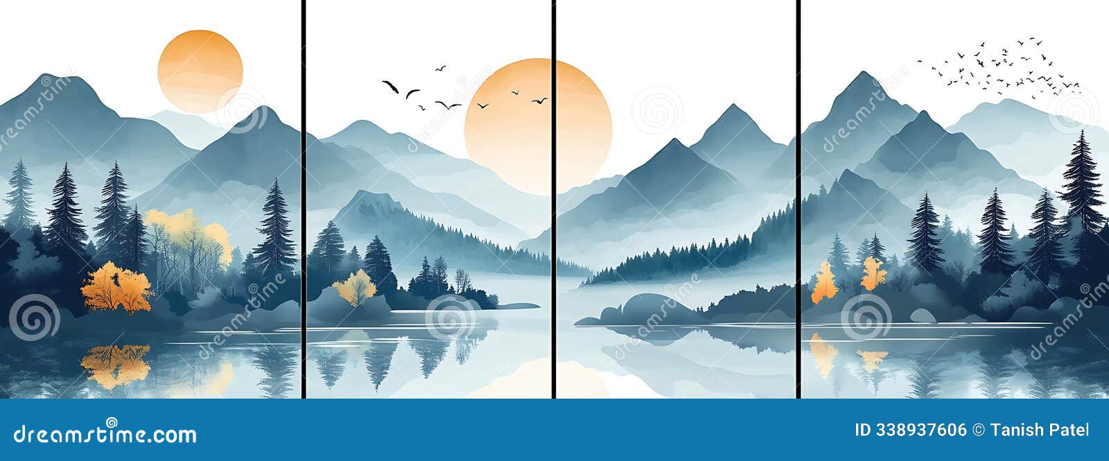 4-panel Set of Simple Vector Landscape Illustrations Stock Illustration ...