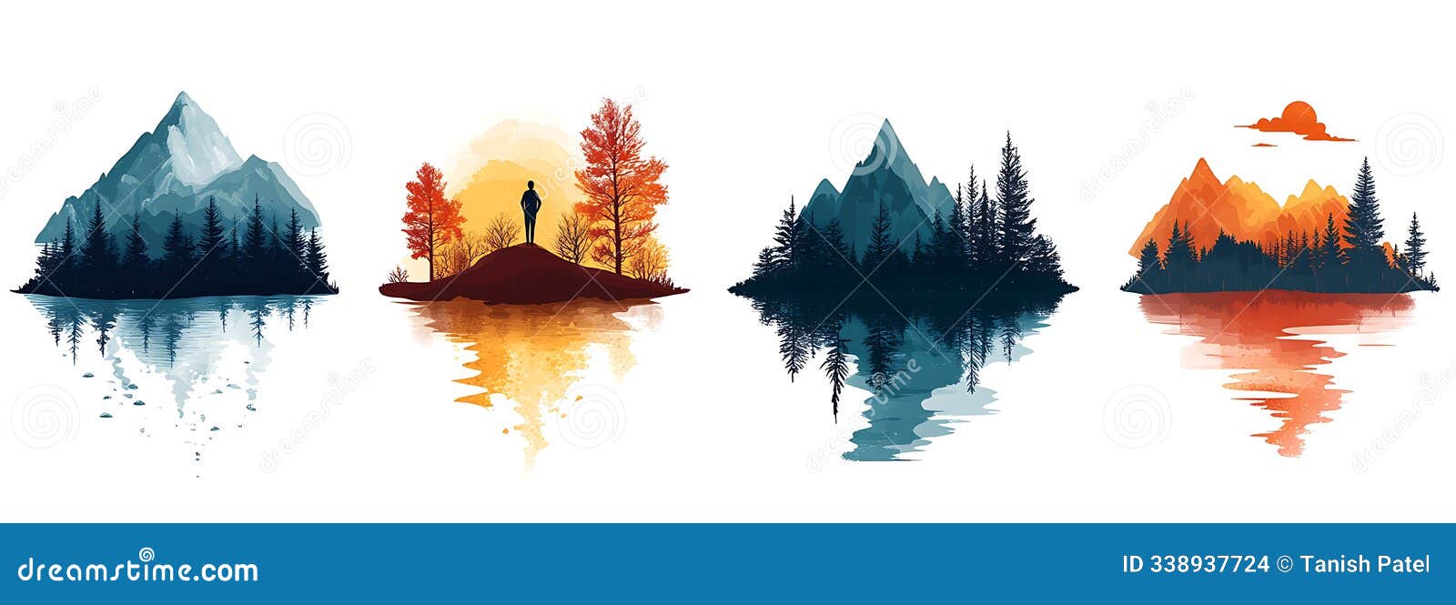 4-panel Set of Simple Vector Landscape Illustrations Stock Illustration ...