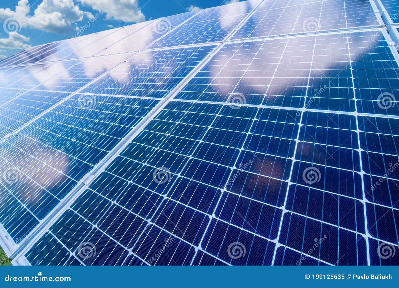 Energy Solar Panel with Reflection of Clouds and the Sky Stock Image ...