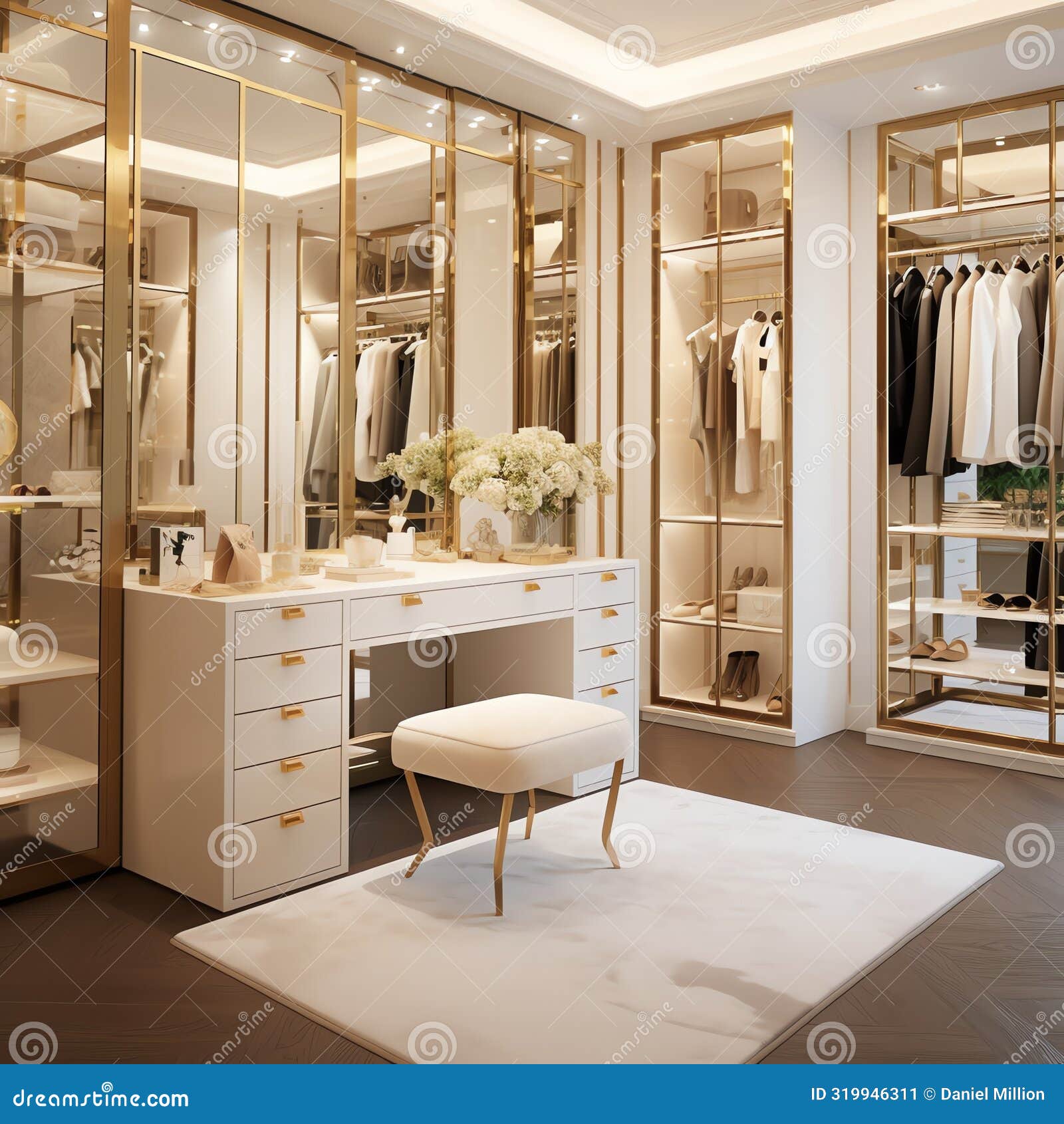 Custom Walk In Closet With A Dressing Table Beautiful Design Royalty ...