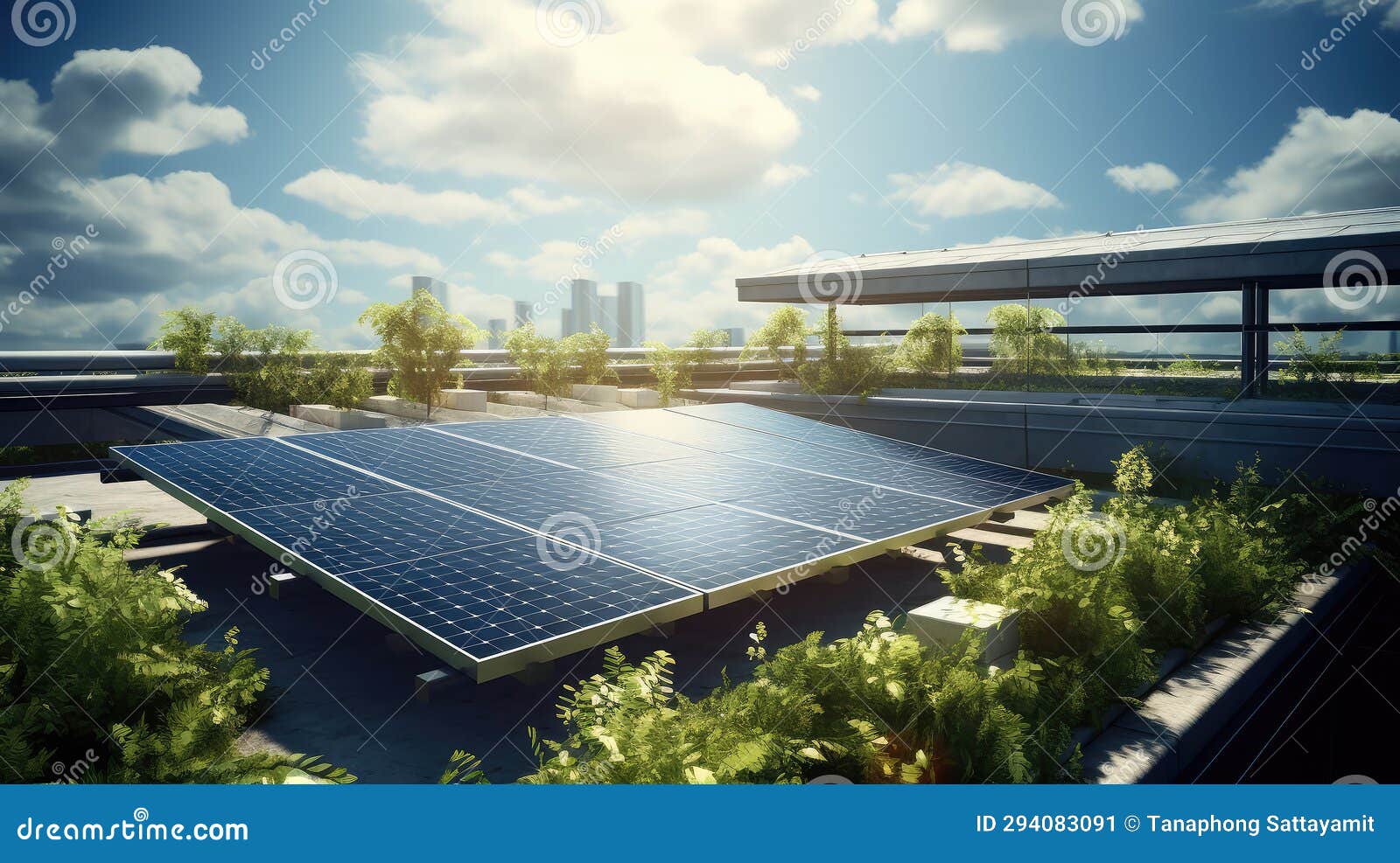 Paneles Solares En El Techo De Un Edificio Moderno Stock de ilustración ...