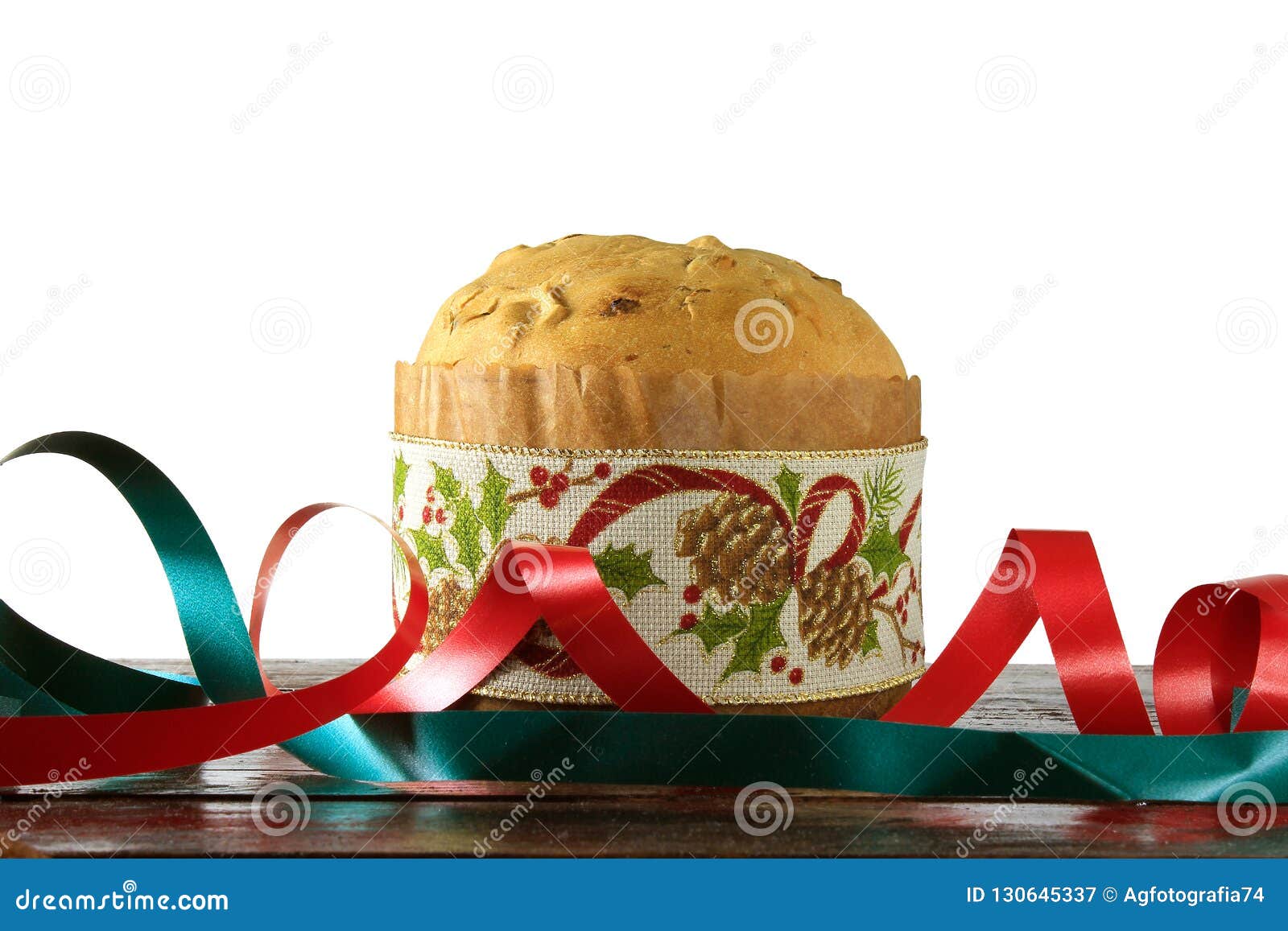 Panettone, Decorative Food, on Wooden Table, White Background Stock ...