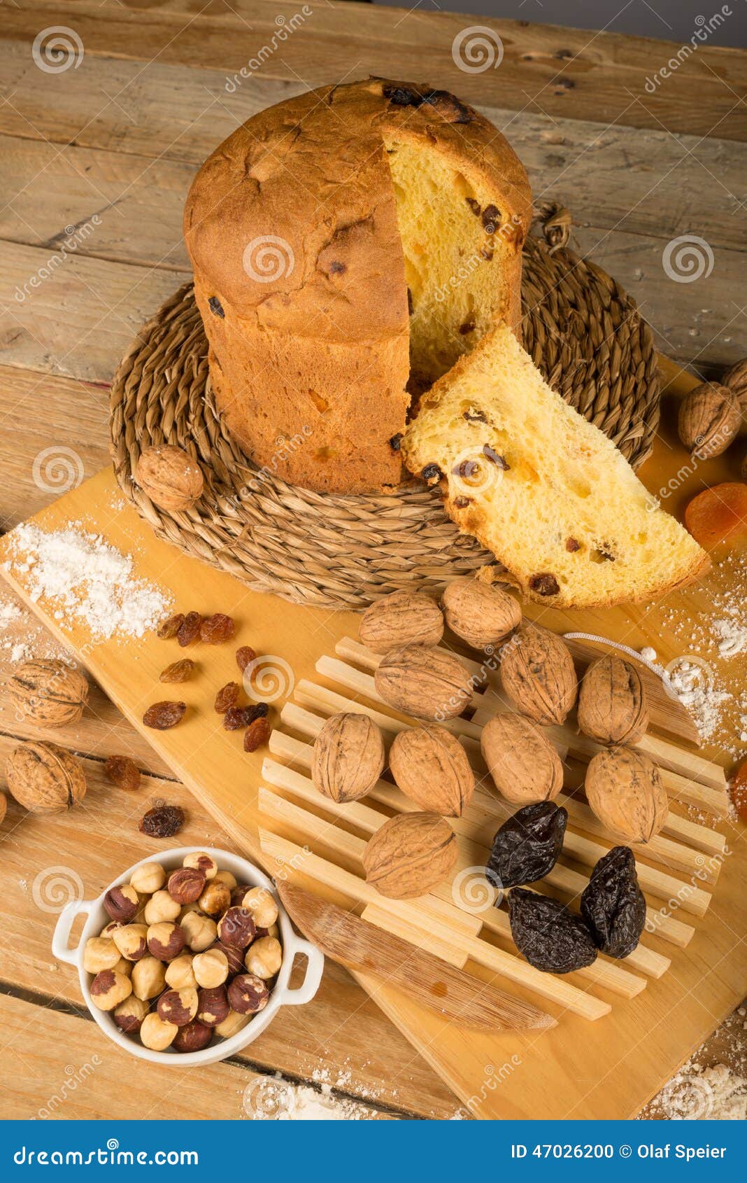 Panettone and Ingredients Still Life Stock Photo - Image of hazelnuts ...