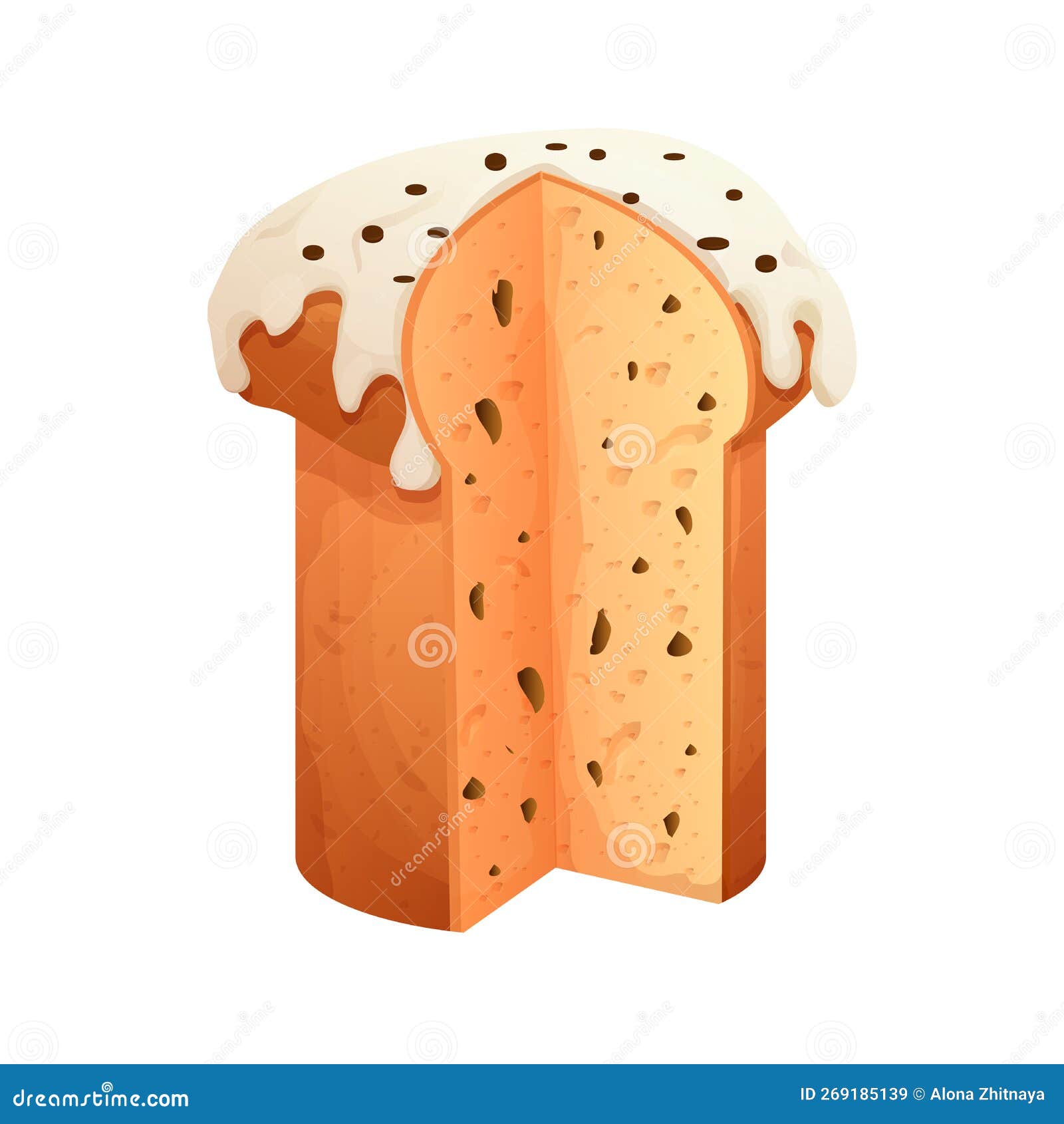 Panettone Traditional Cake In Cartoon Style Isolated On White