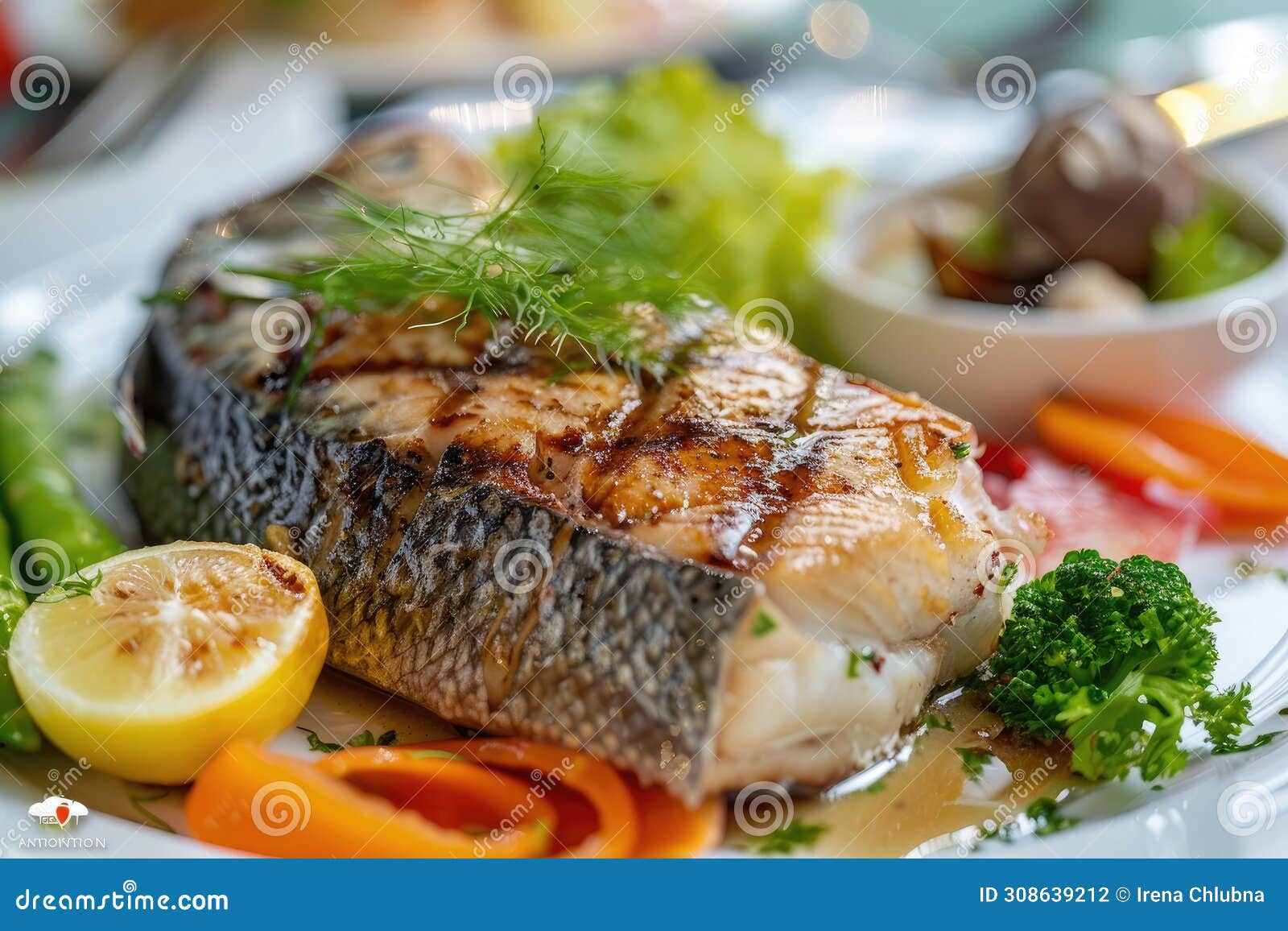 Pangasius Fish Steak with Vegetables Stock Illustration - Illustration ...