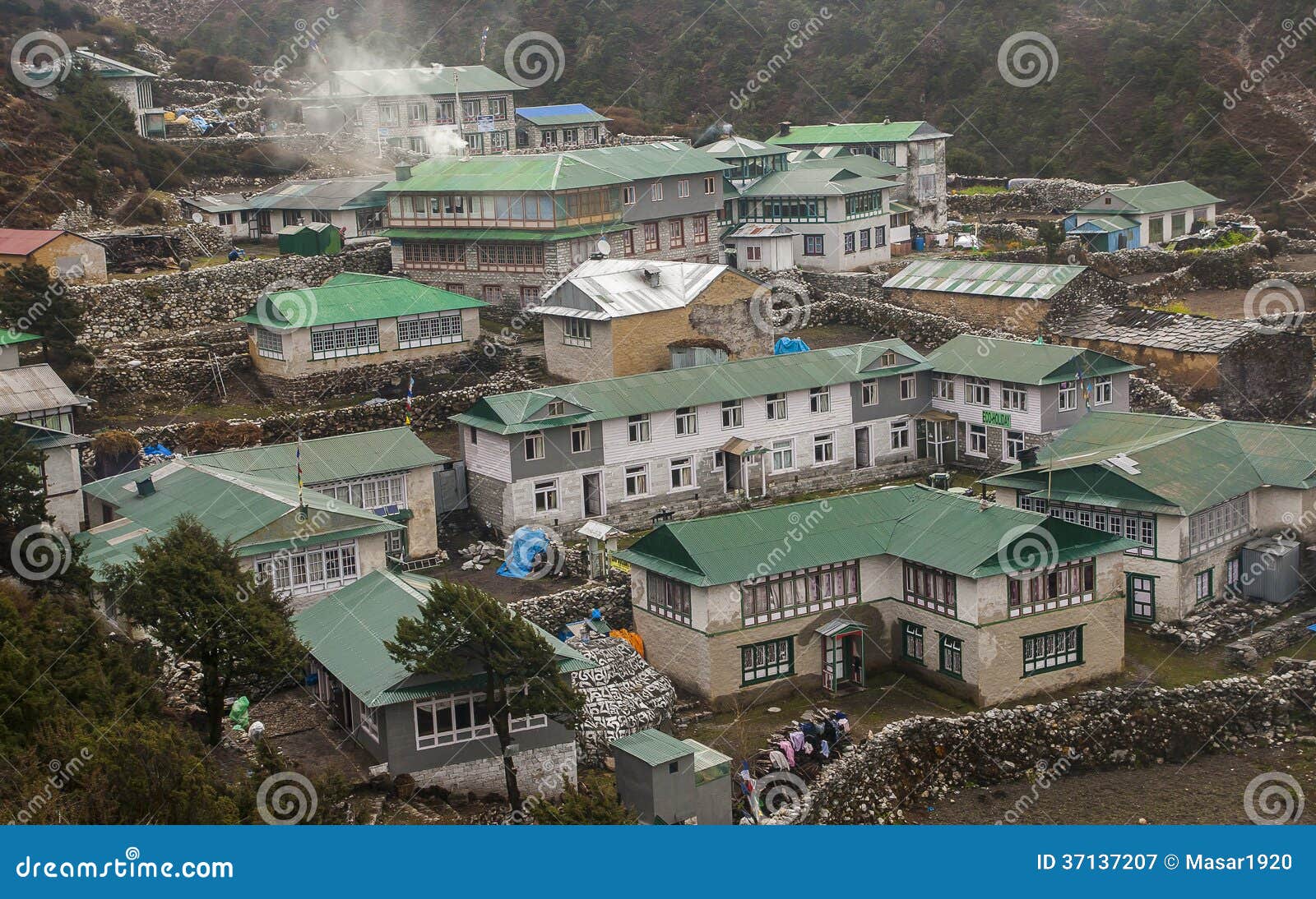 Pangboche village stock image. Image of architecture - 37137207