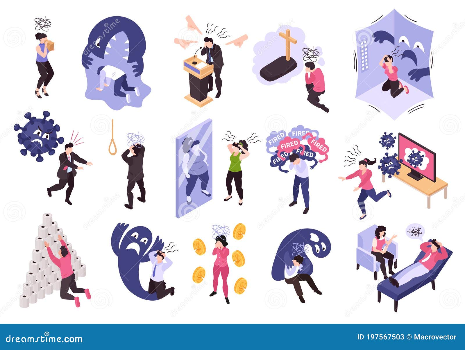 Panic Attack Icon Set stock vector. Illustration of graphic - 197567503