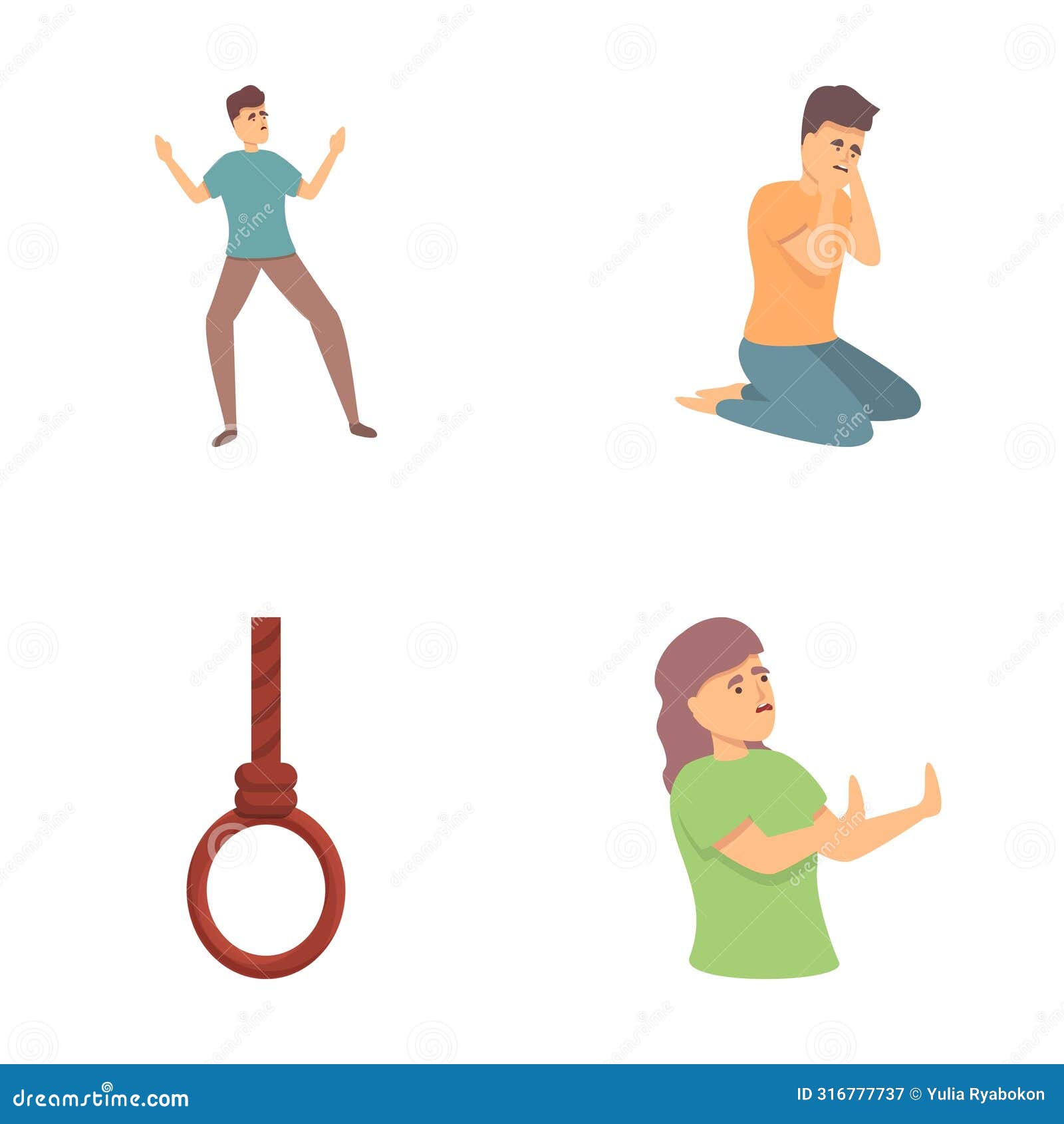 Panic Attack Icons Set Cartoon Vector. Anxious and Afraid People Stock ...