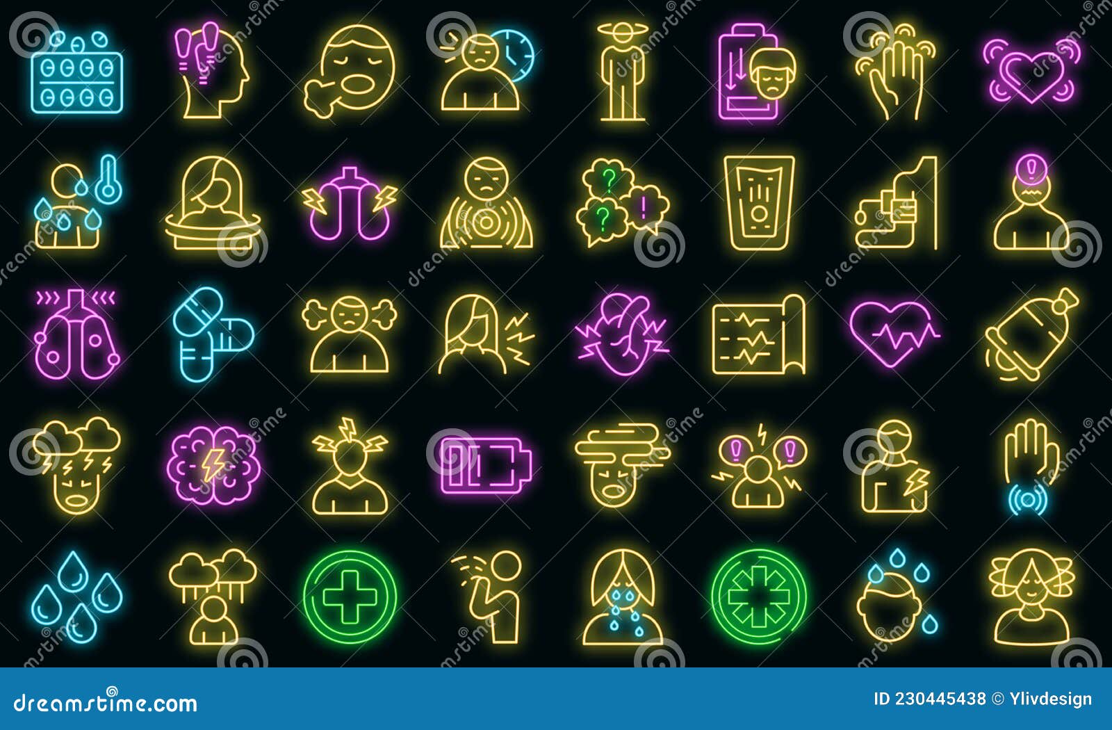 Panic Attack Icons Set Vector Neon Stock Vector - Illustration of black, isolated: 230445438
