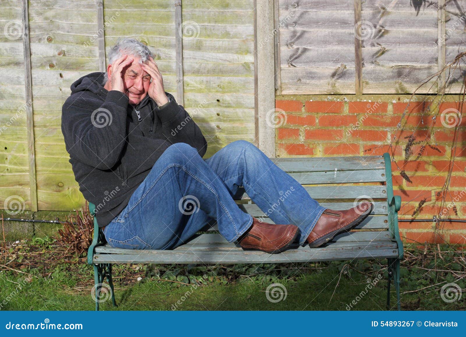 Panic Attack Man Crying On A Bench. Royalty-Free Stock Photography ...