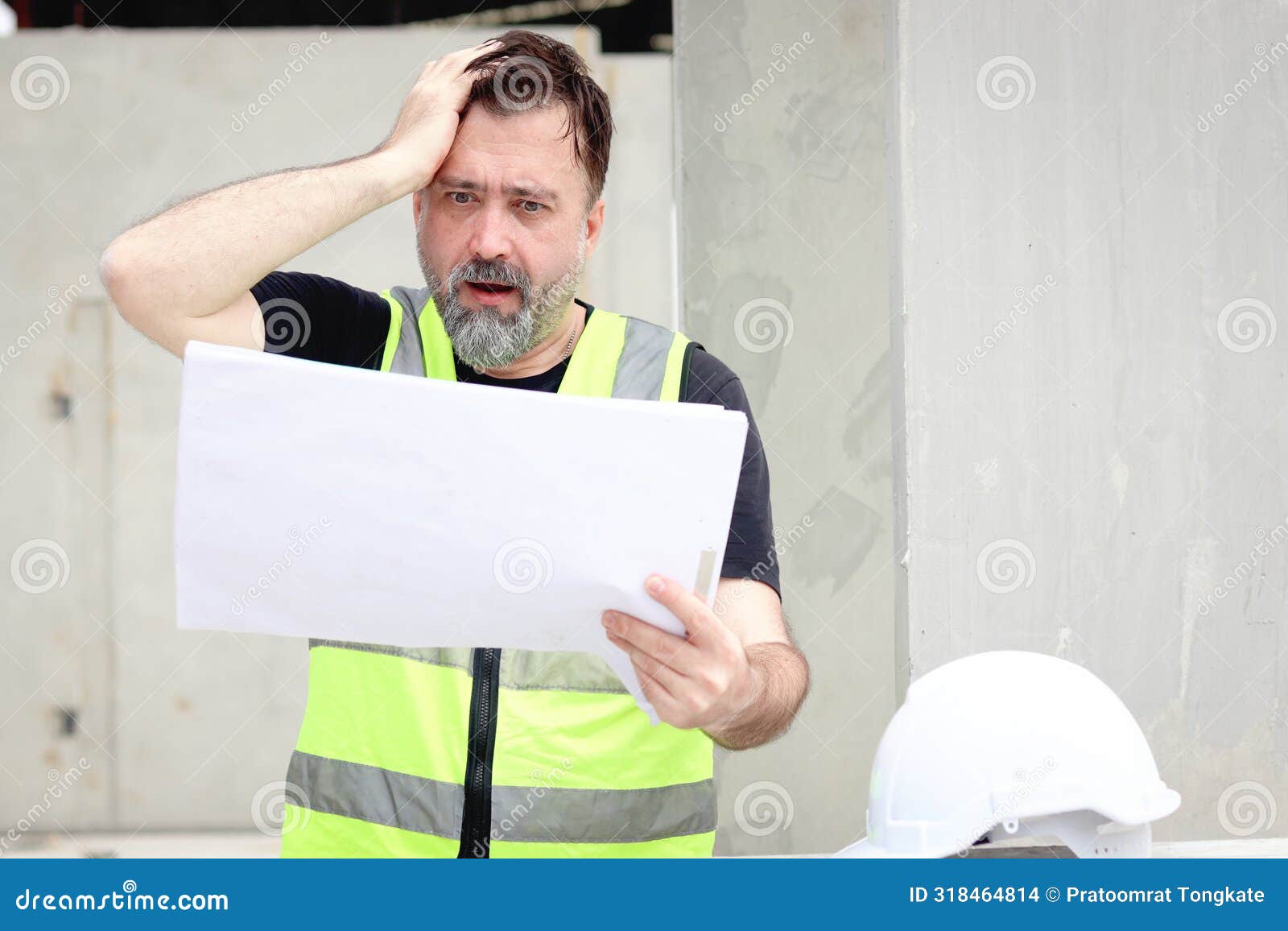 Panic Attacks Senior Worker Engineer Foreman with Safety Vest and ...