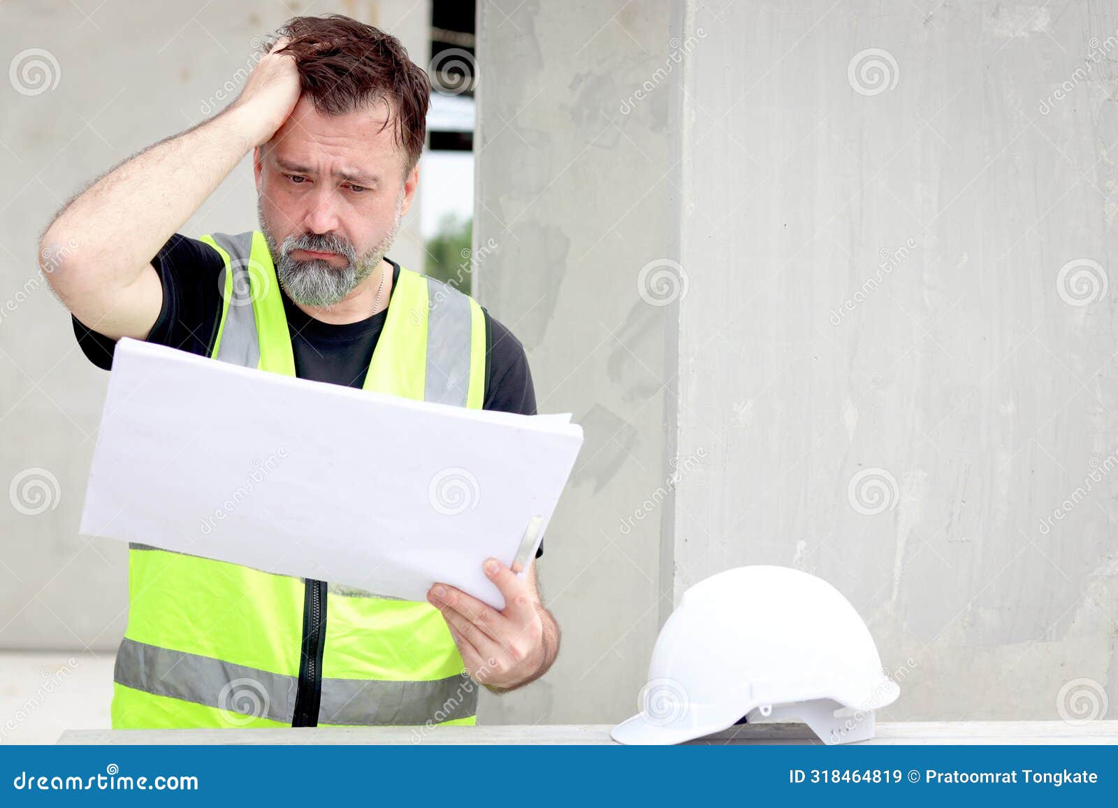 Panic Attacks Senior Worker Engineer Foreman with Safety Vest and ...