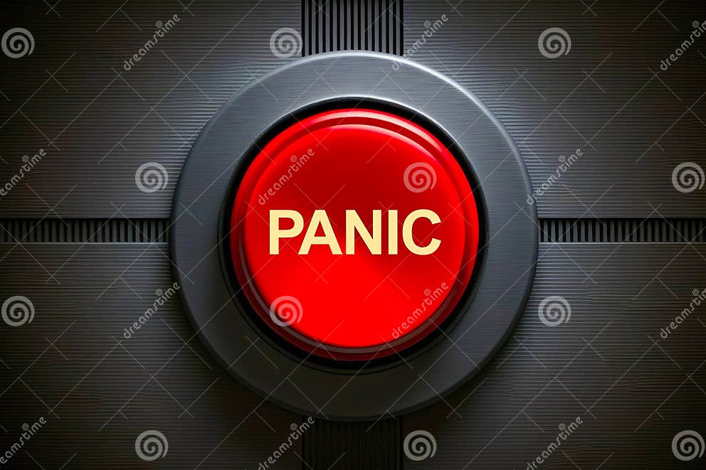 Panic Concept with Red Button with Text Panic on the Metal Wall ...