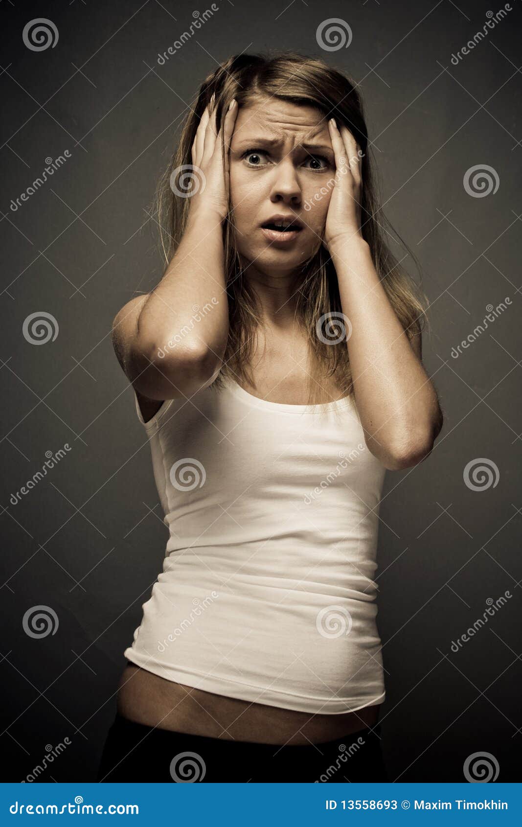 Panic girl stock image. Image of fear, shock, dark, hands - 13558693