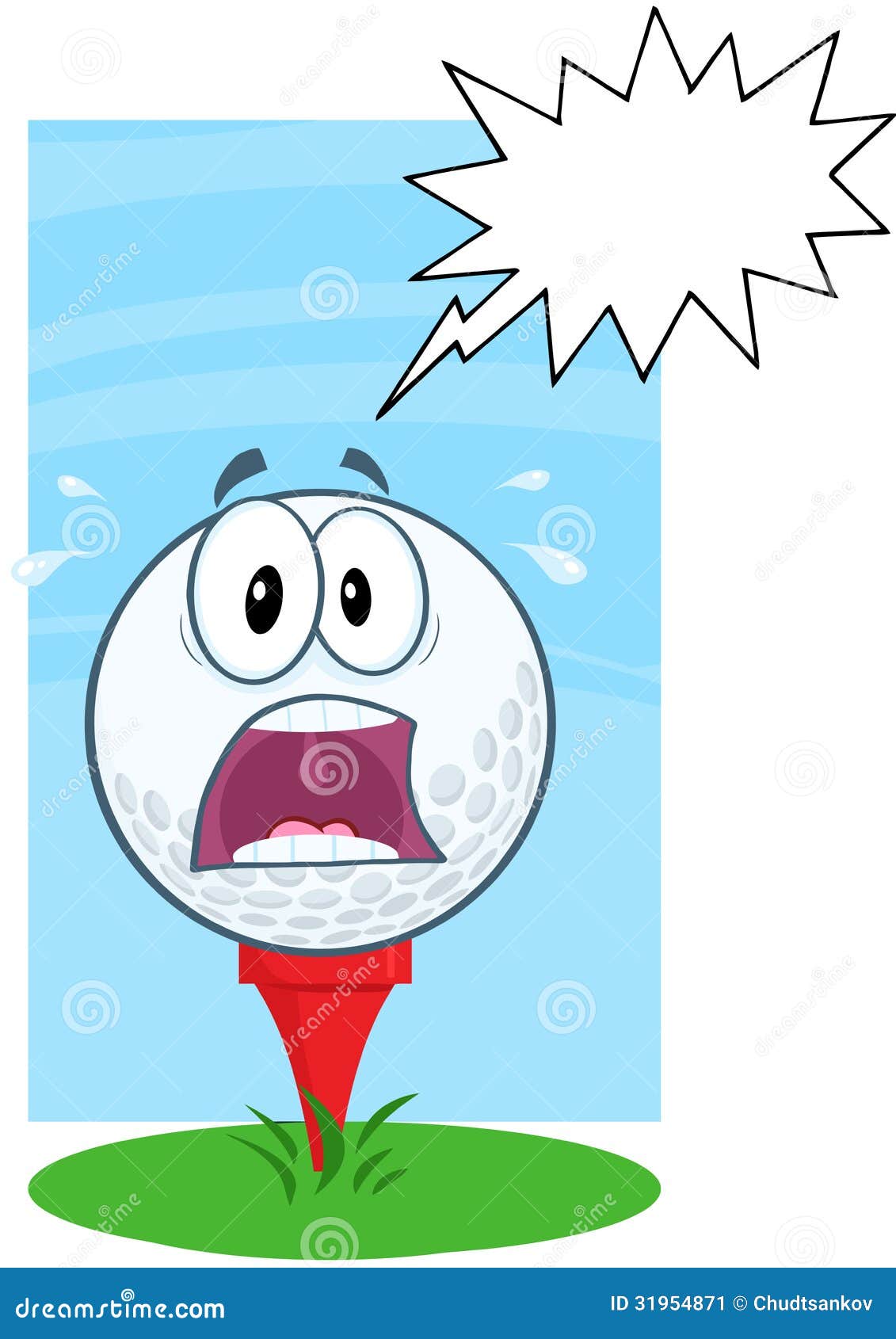 Panic Golf Ball Over Tee with Speech Bubble Stock Vector - Illustration ...