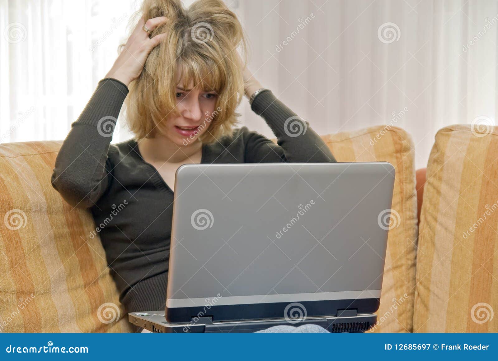 Panic on the laptop stock image. Image of chest, women - 12685697