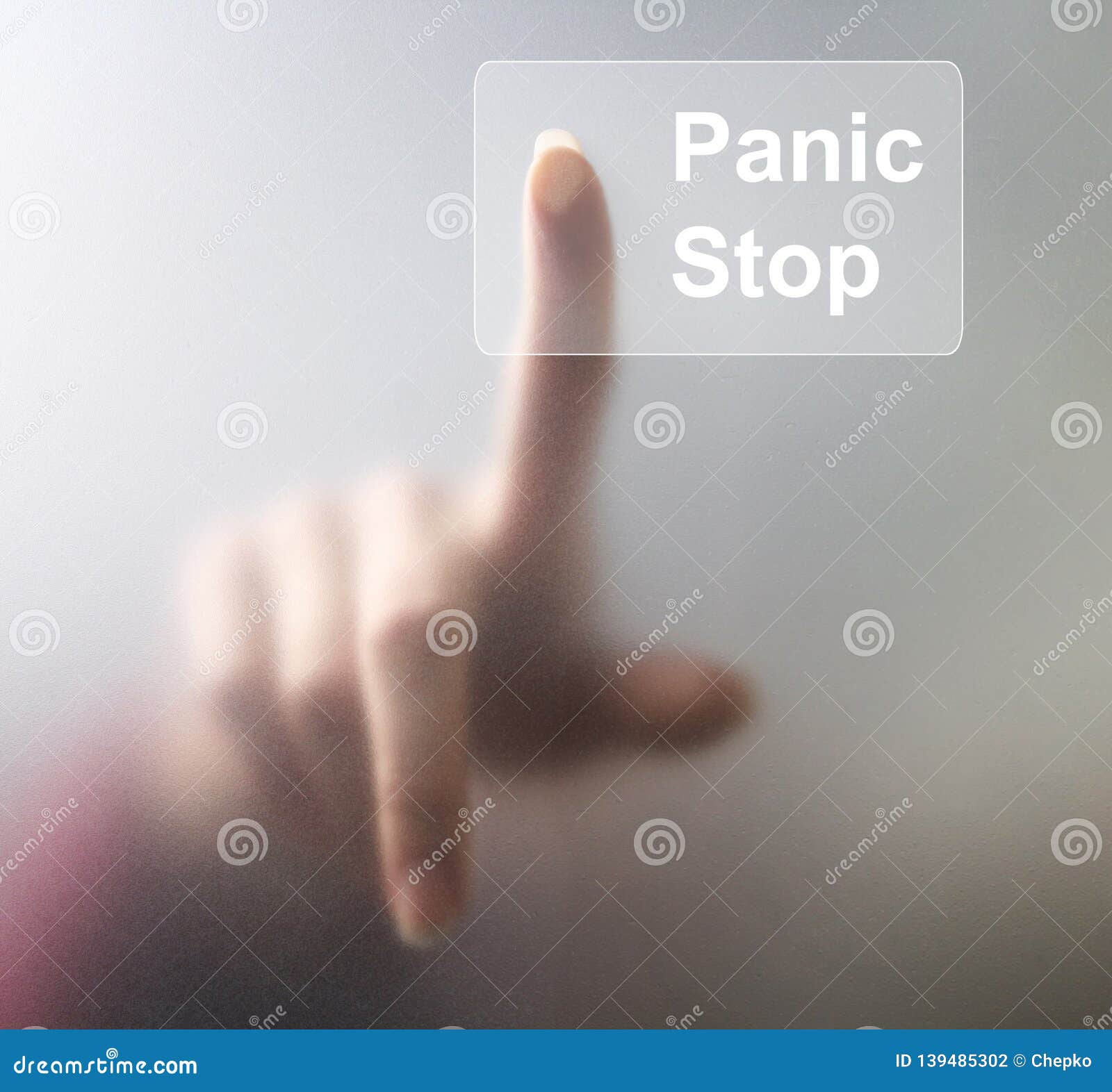 Panic Stop Button. a Finger Pressing a Glass Panic Button on Grey ...