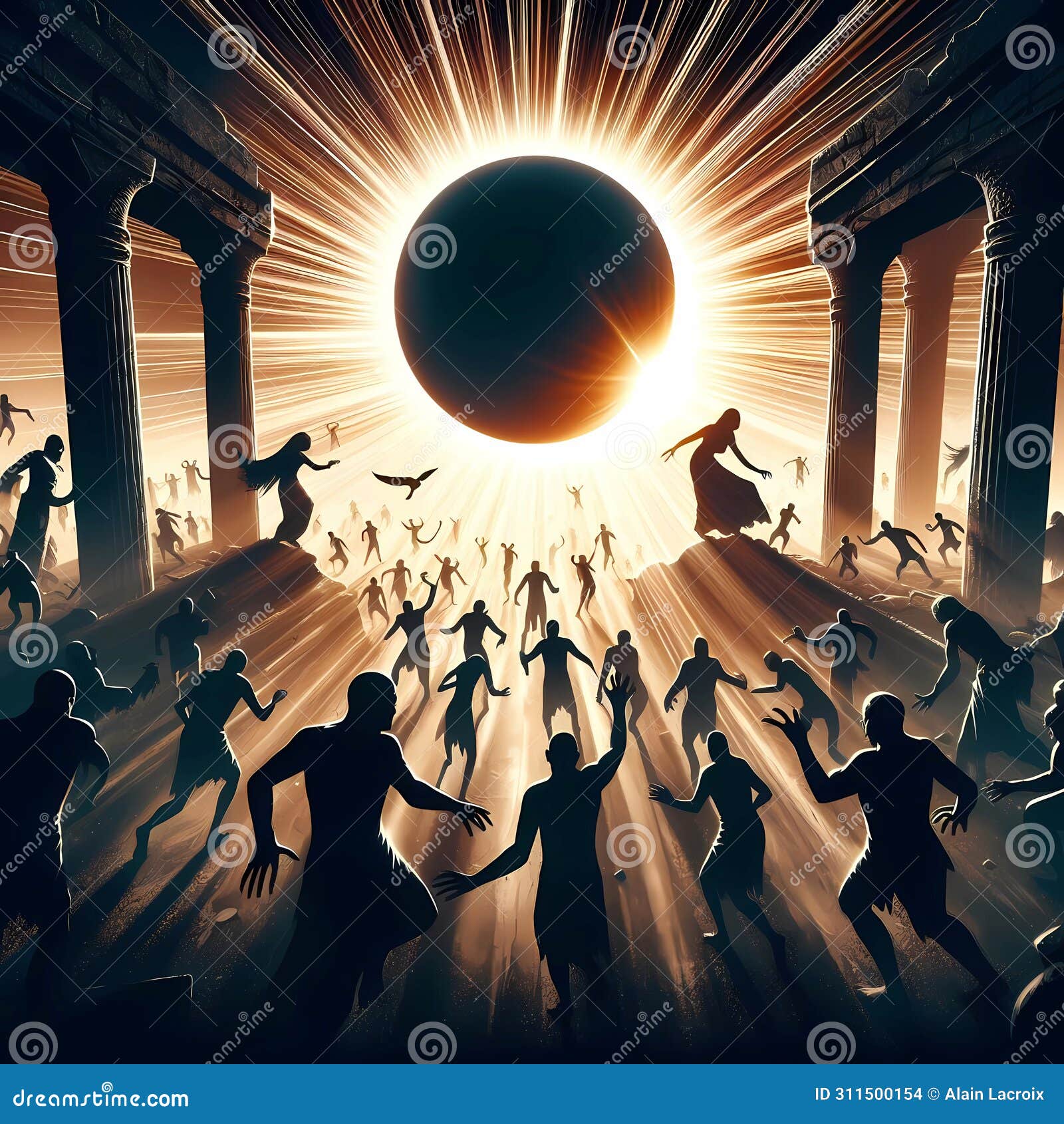 Prehistoric Solar Eclipse Panic Stock Illustration - Illustration of ...