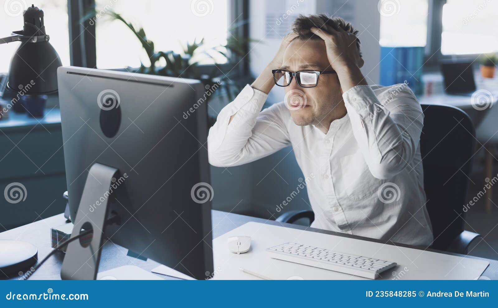 Panicked Businessman Having Issues with His Computer Stock Image ...