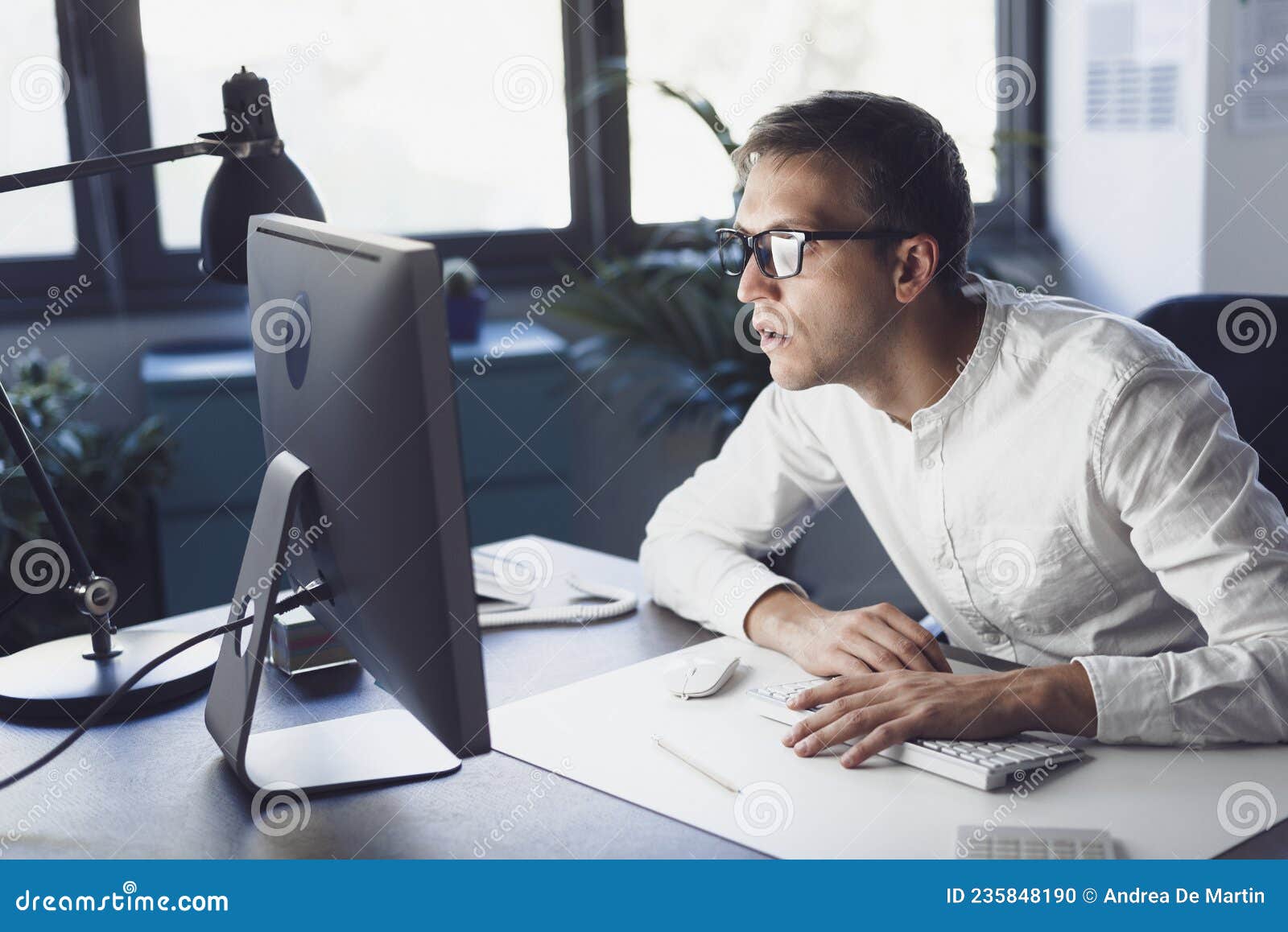 Panicked Businessman Having Issues with His Computer Stock Photo ...
