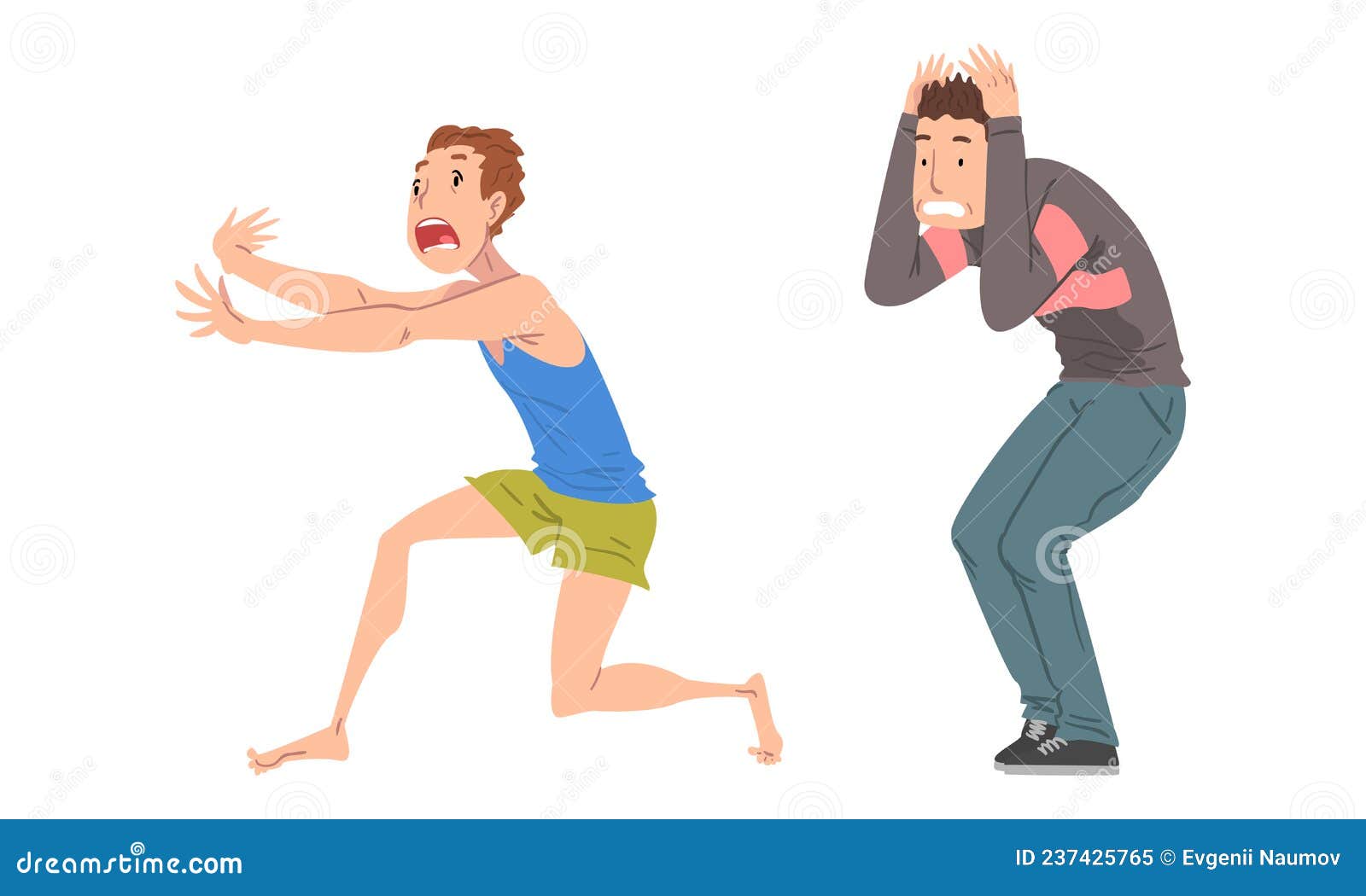 Panicked Man Afraid of Something Shouting with Fear and Escaping ...
