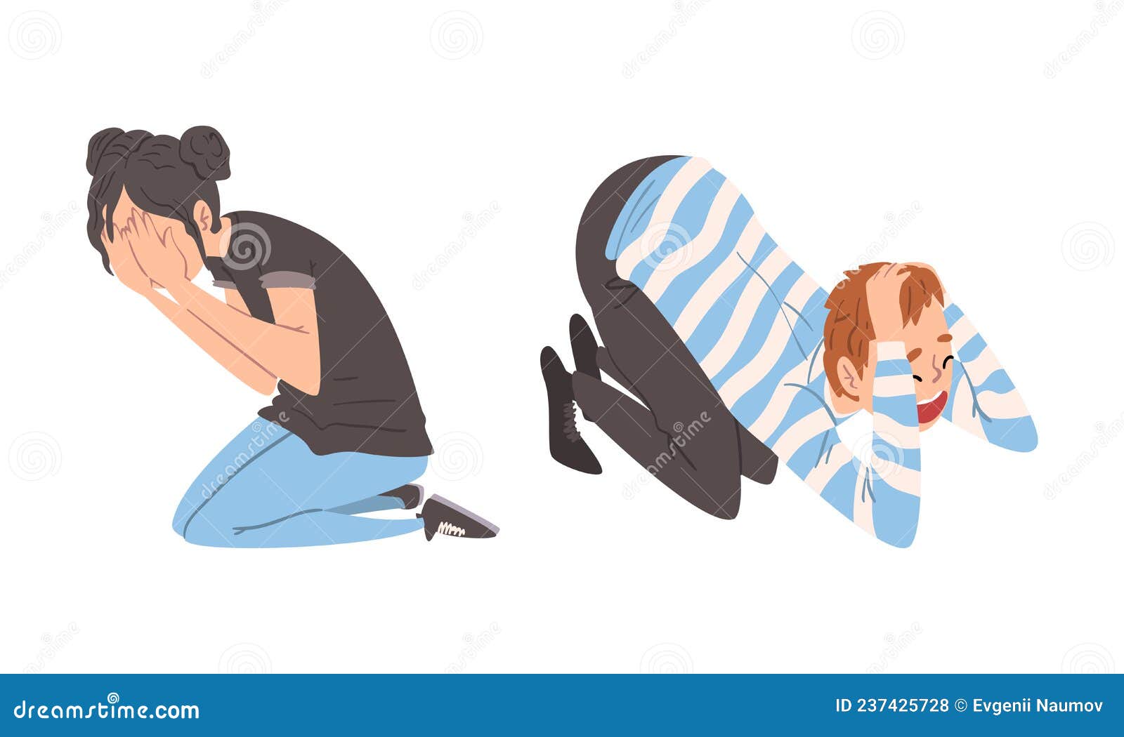 Panicked Man and Woman Afraid of Something Sitting on the Floor and ... Panicked Man and Woman Afraid of Something Sitting on the Floor and ...