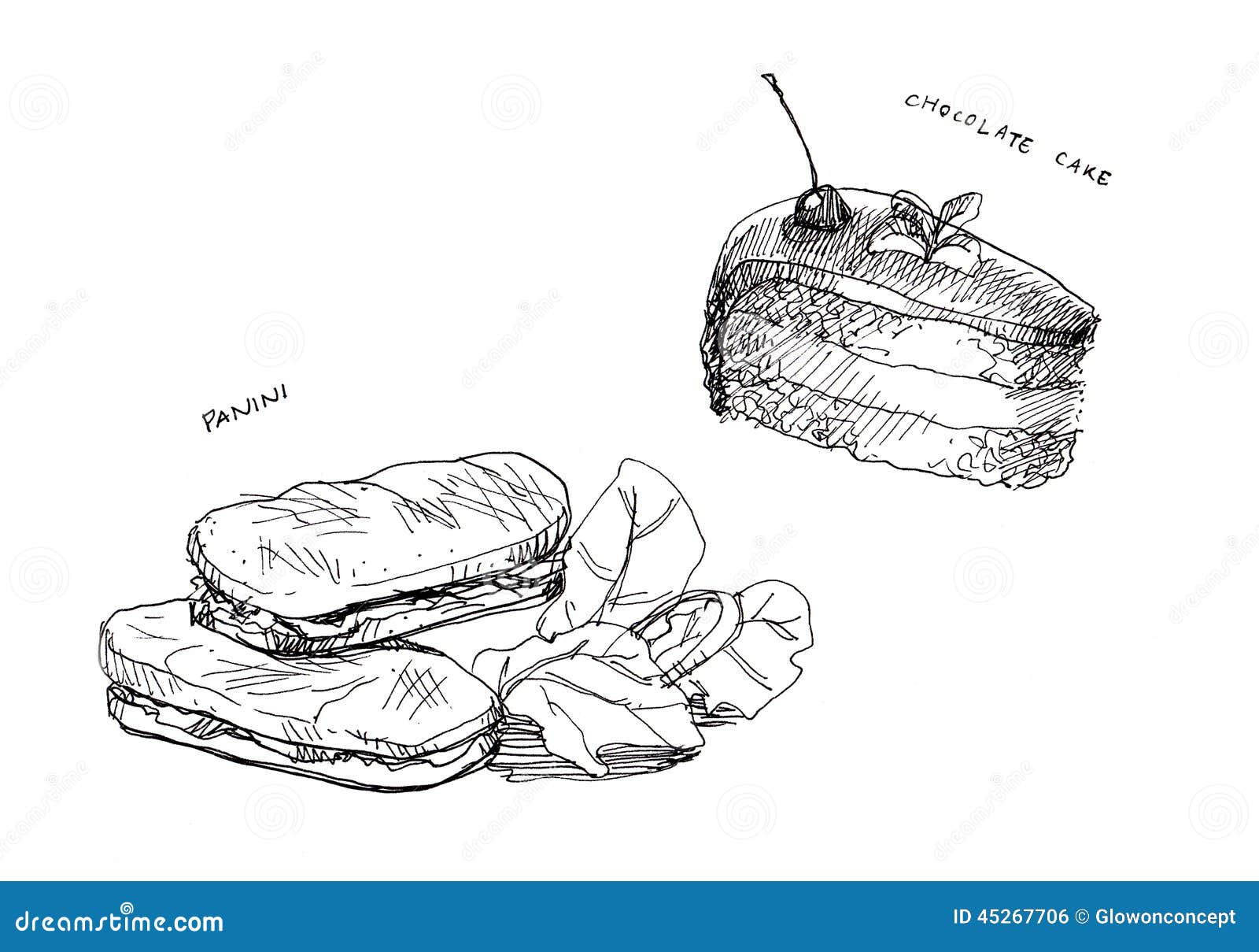 Panini And Cake Chocolate Line Drawing Royalty-Free Stock Image ...