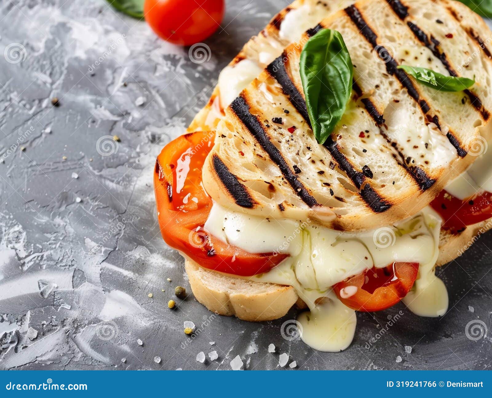 Panini Grilled Hot Sandwich with Mozzarella Cheese and Tomato with ...