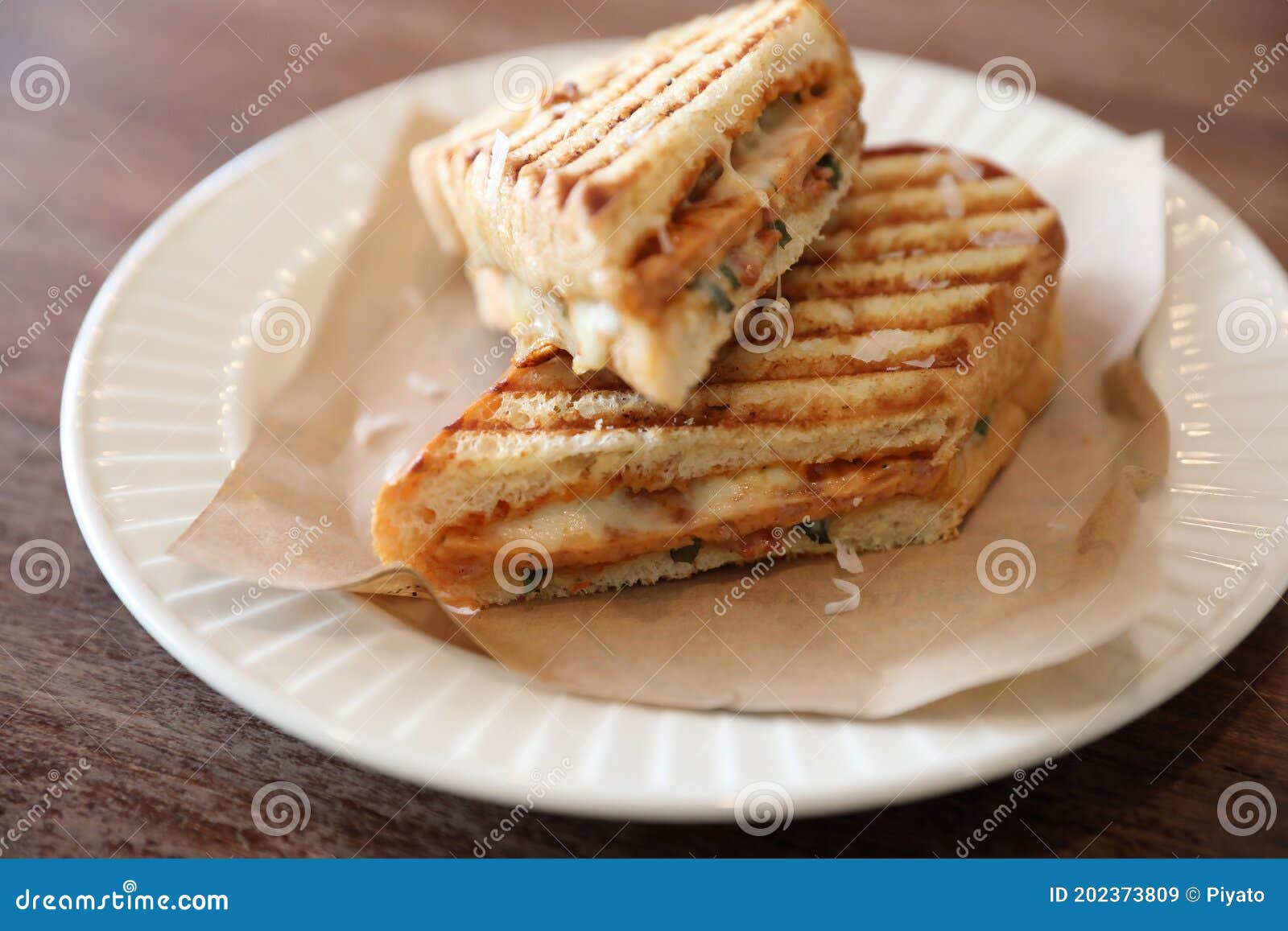 Panini with Ham and Sausage Sandwich Stock Image - Image of gourmet ...
