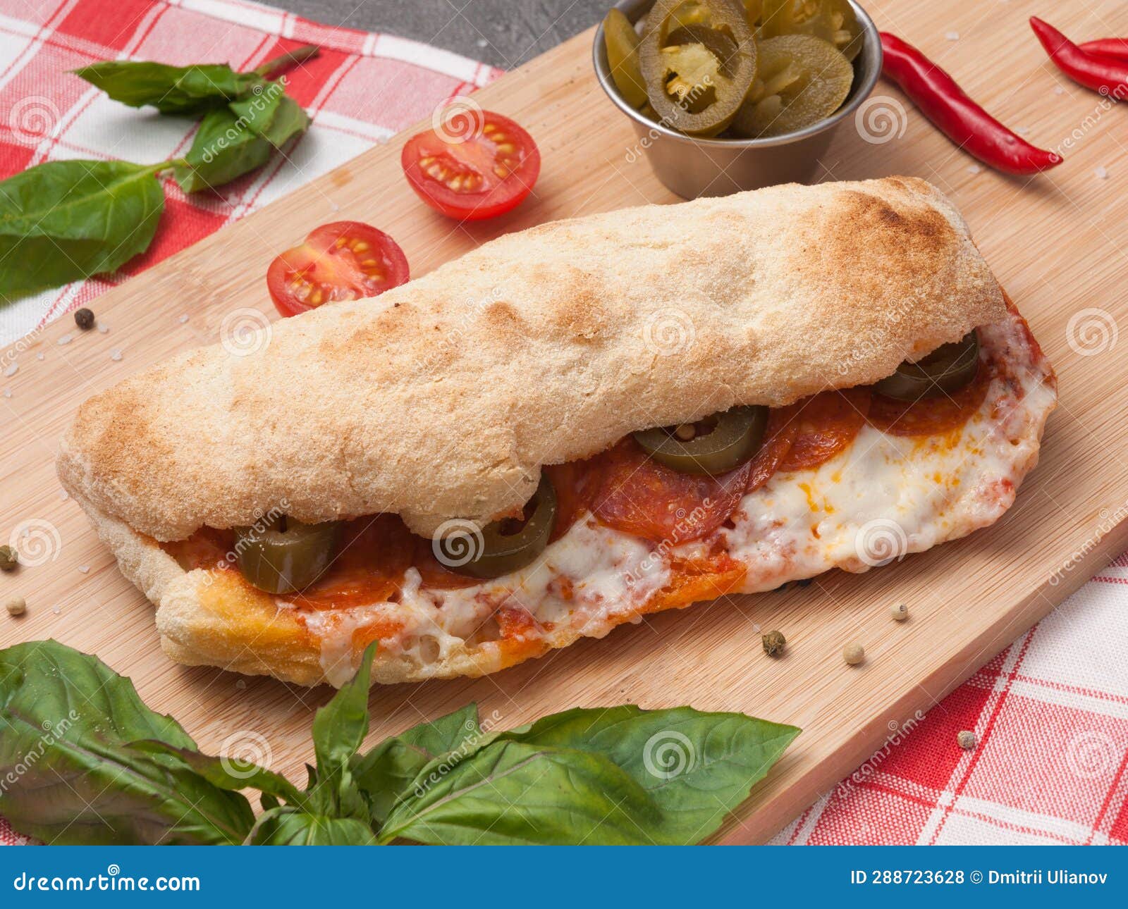 Panini with Pepperoni, Jalapeno and Mozzarella Stock Photo - Image of ...