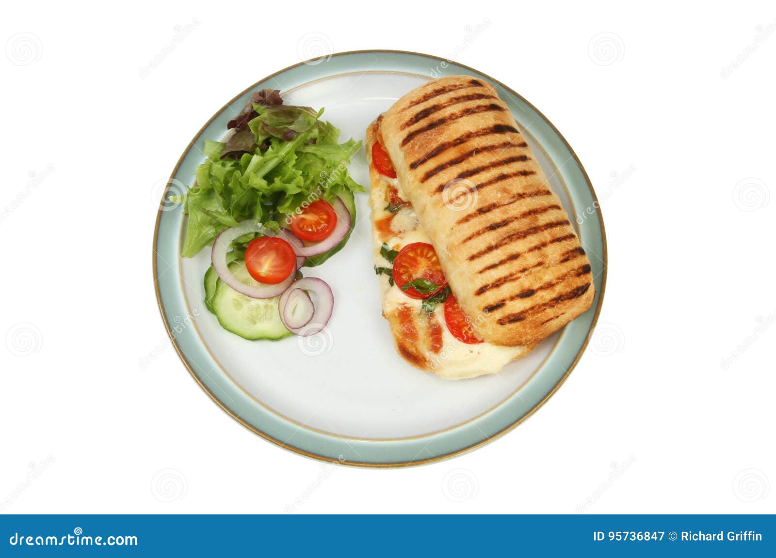 Panini on a plate stock image. Image of cucumber, sandwich - 95736847