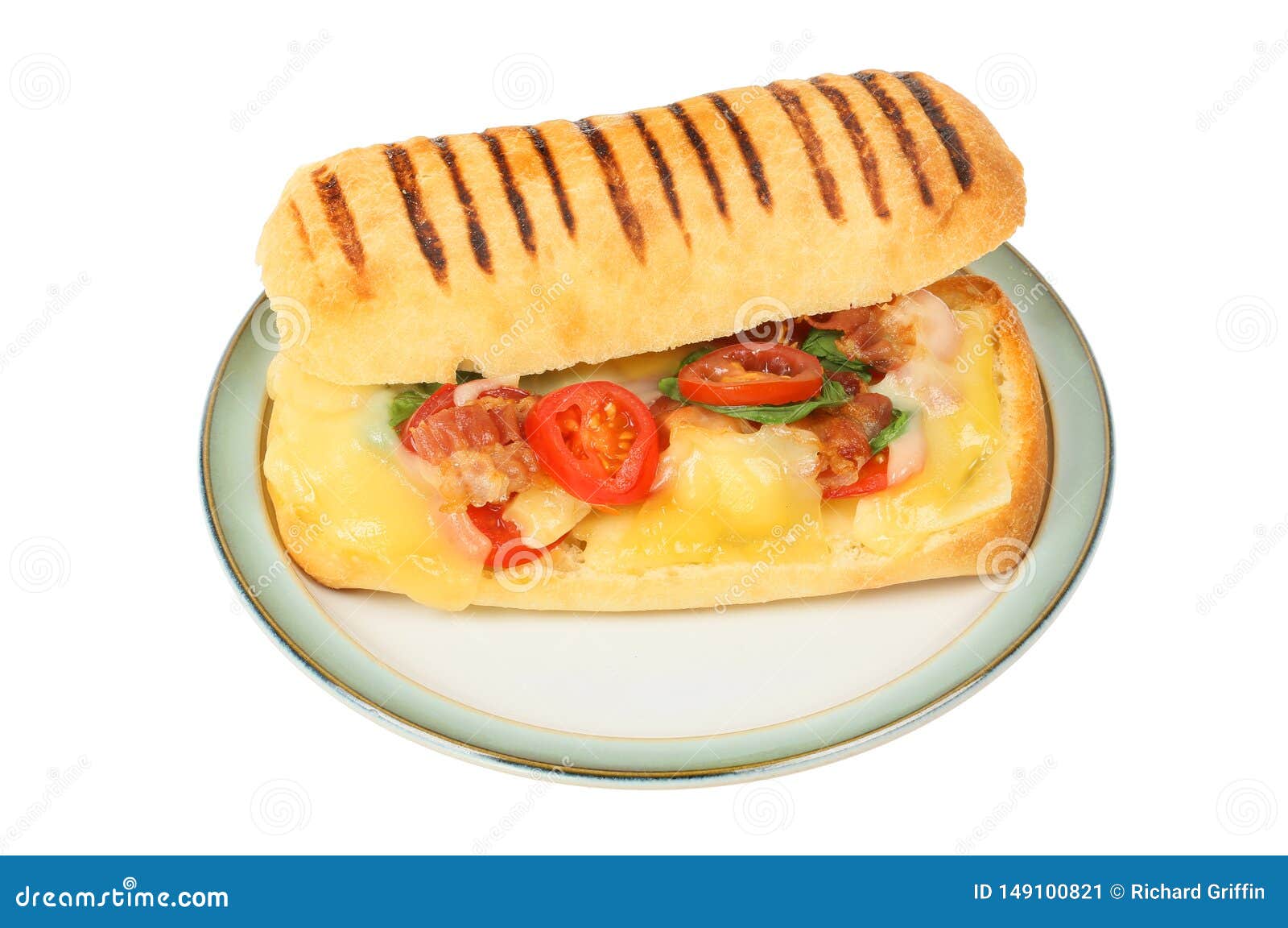 Panini on a plate stock image. Image of pancetta, isolated - 149100821