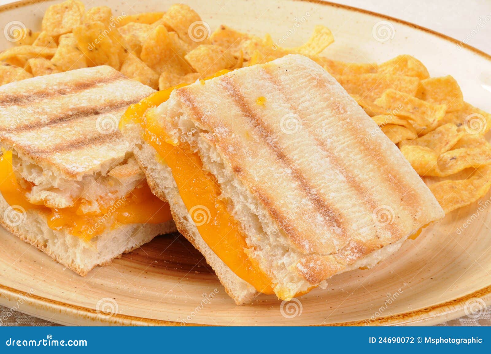 Panini Sandwich and Corn Chips Stock Photo - Image of melted, food ...