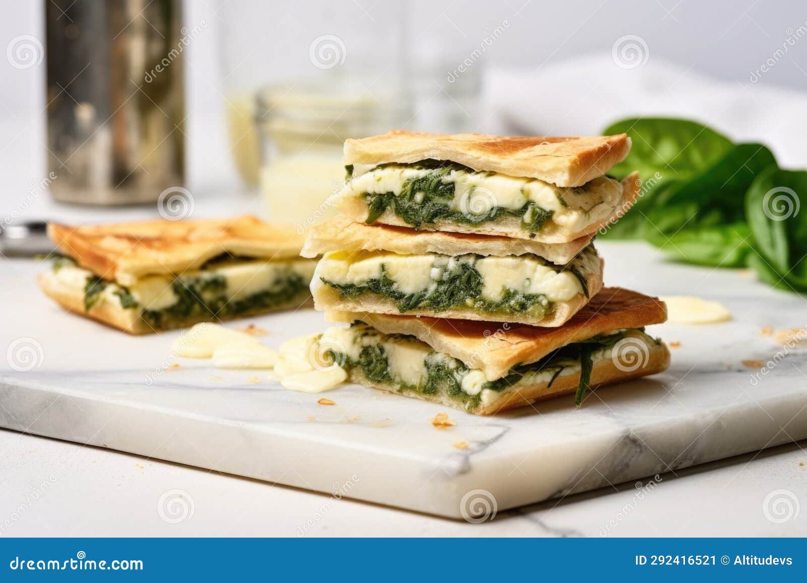 Panini Sandwich with Spinach and Cheese on a Marble Table Stock ...