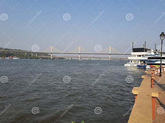 Panjim bridge in goa. stock photo. Image of channel - 302604060