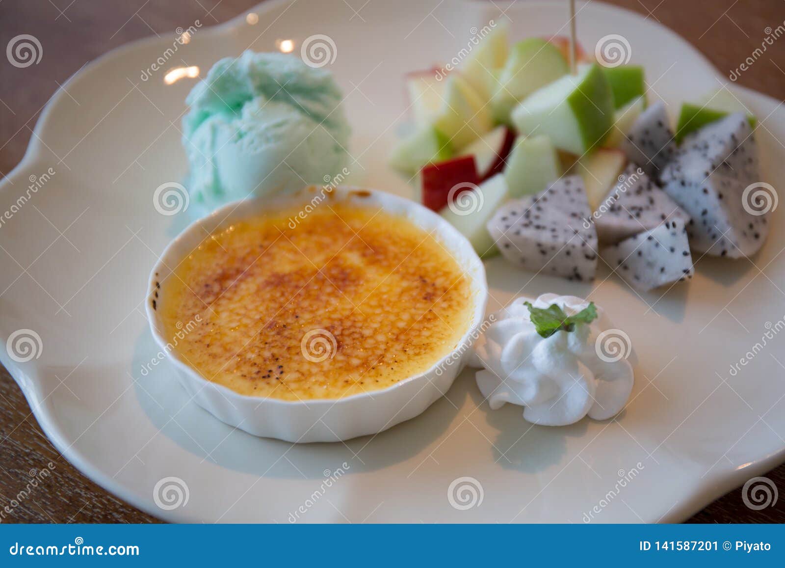 Creme Brulee with Ice Cream, Dessert Stock Image - Image of fudge ...