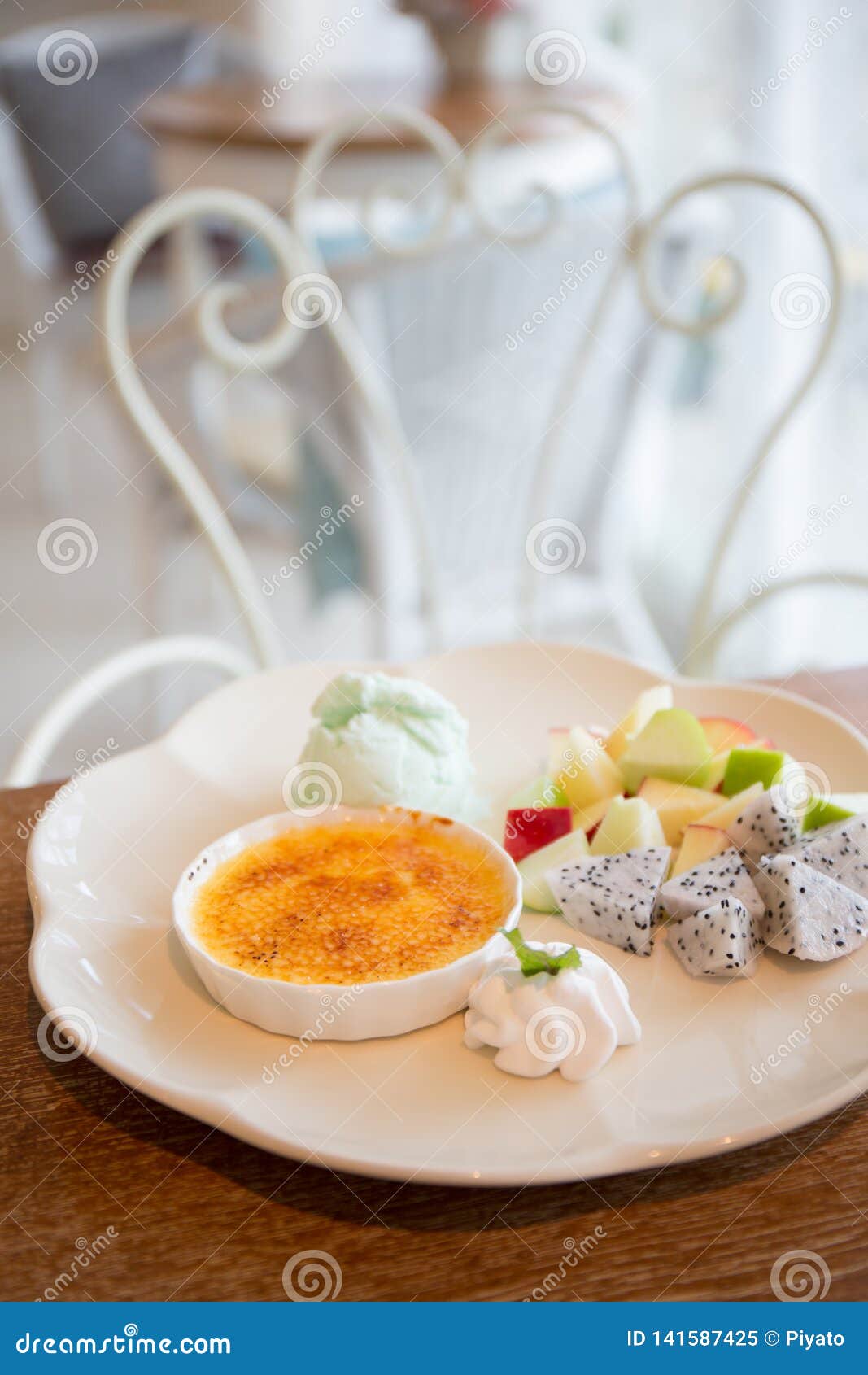 Creme Brulee with Ice Cream, Dessert Stock Image - Image of mousse ...
