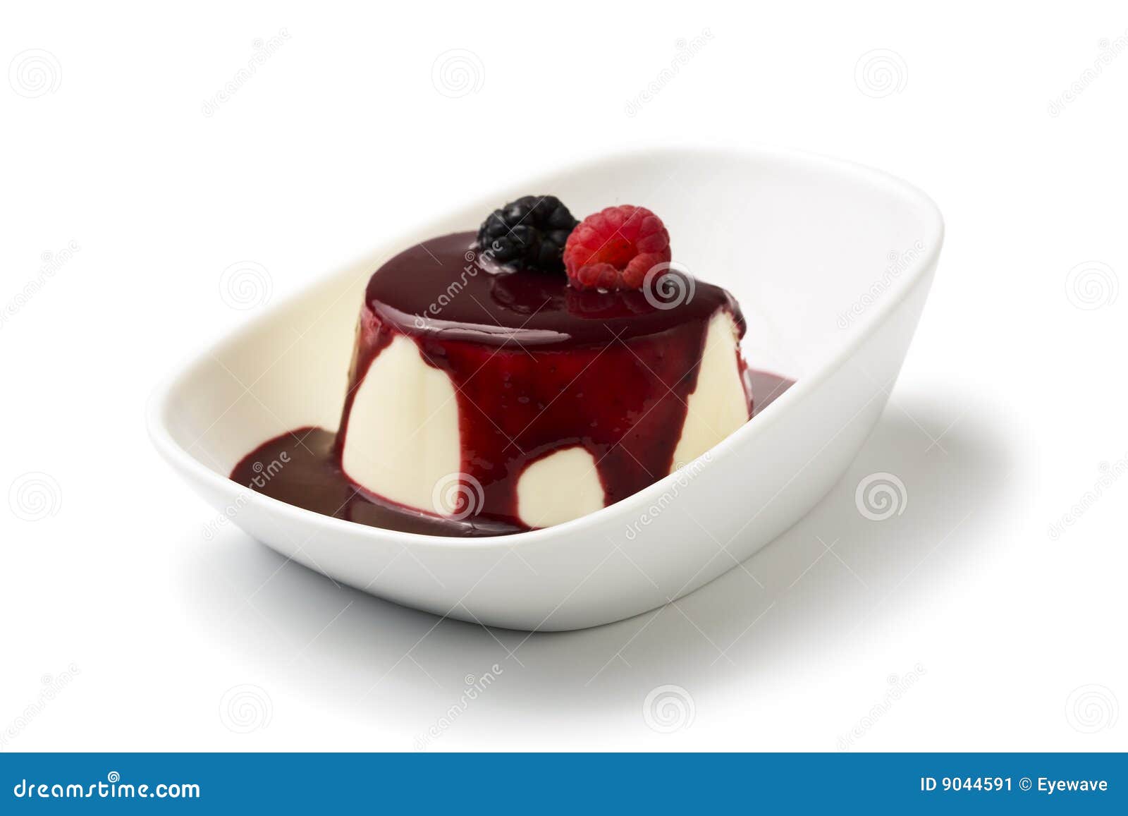 Panna Cotta with Berry Fruit Sauce in Bowl Isolate Stock Image - Image ...