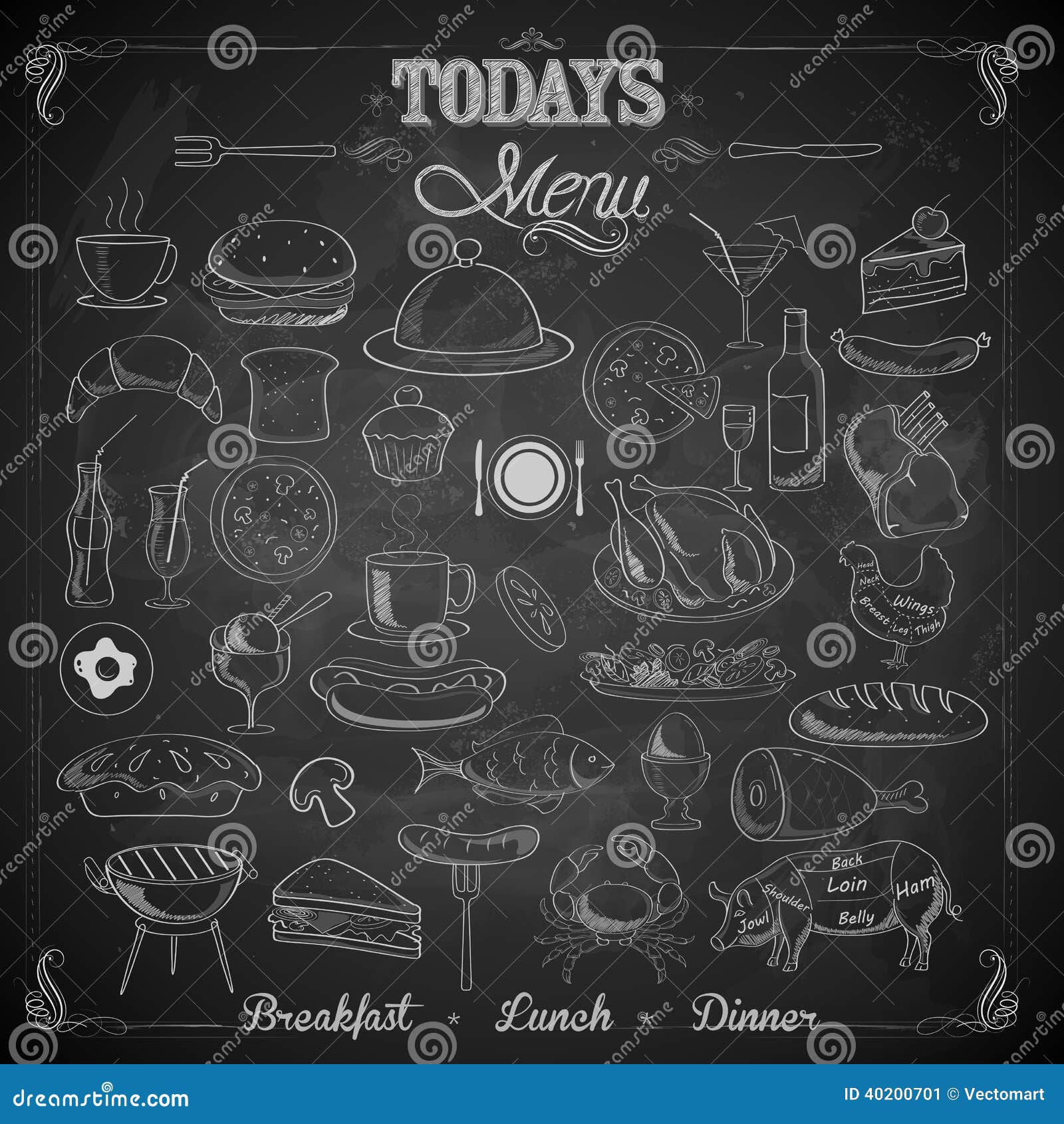 Panneau de craie de menu illustration de vecteur. Illustration du diner ...