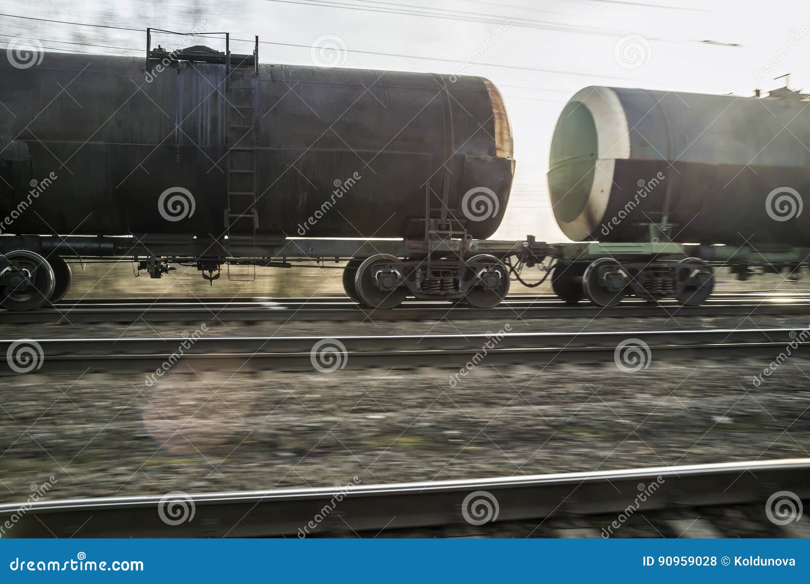 Panning of a Freight Train on the Railway at Sunset Stock Photo - Image ...